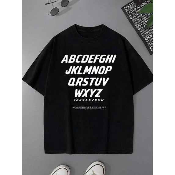 Alphabet Tee men Exercise 180G 100% Cotton black basketball gym Trendy ...