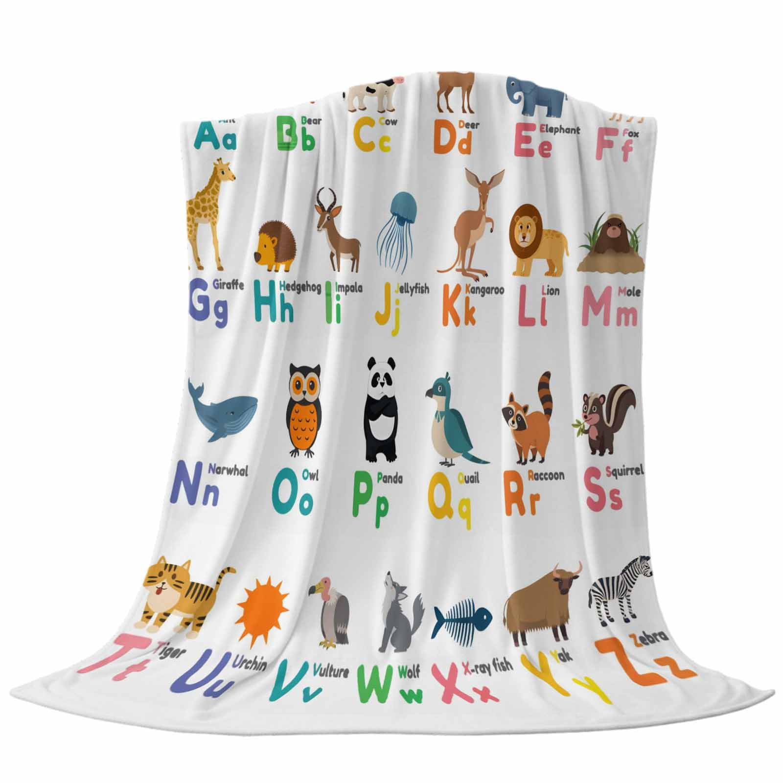 Alphabet Throw Flannel Blanket Cartoon Animal Cute Colorful Alphabet ...