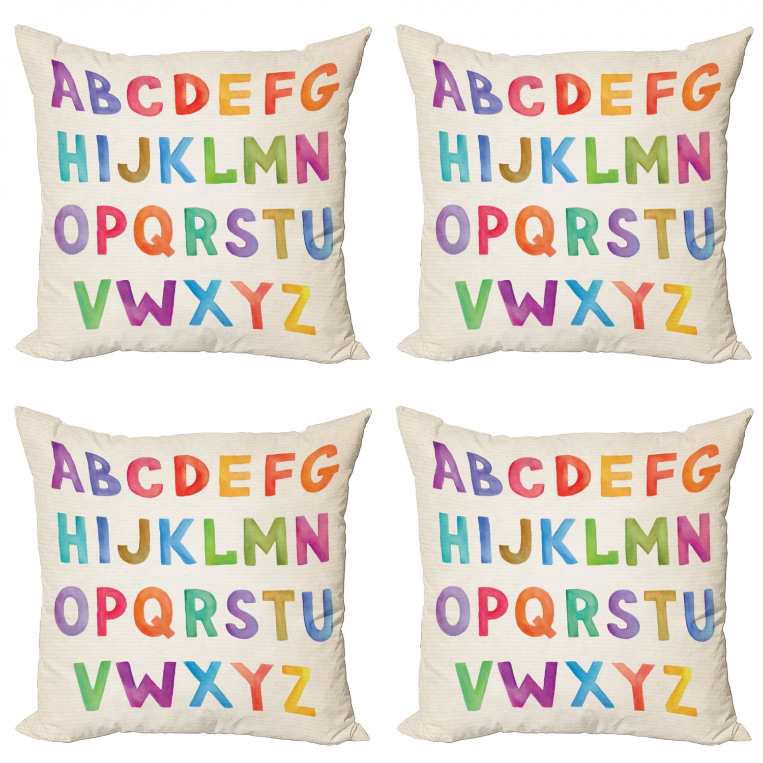 Alphabet Throw Pillow Cushion Case Pack of 4, Watercolor Look ...
