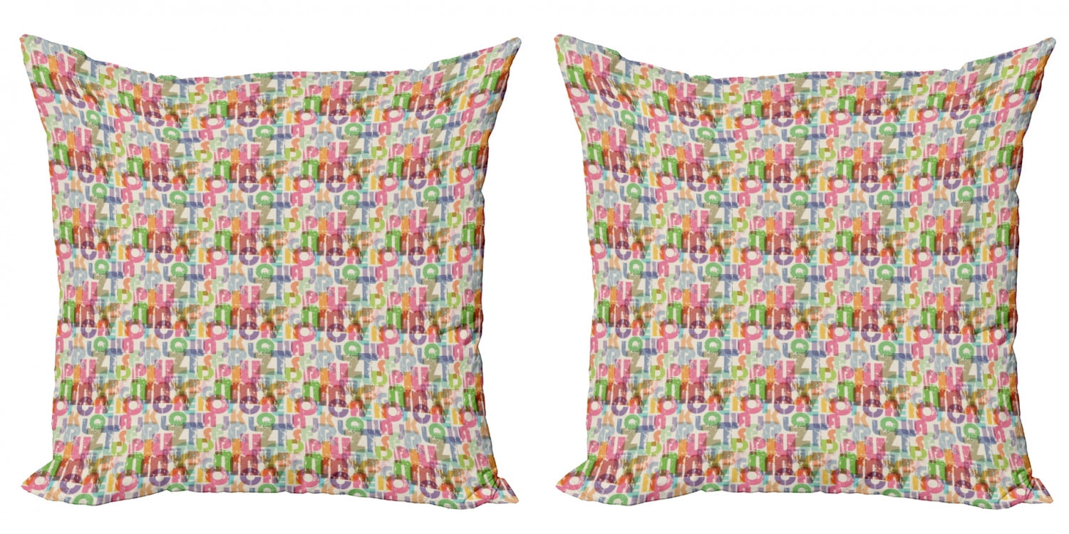 Ambesonne Alphabet Throw Pillow Cover 2 Pack, Energetic ABC Silhouettes ...