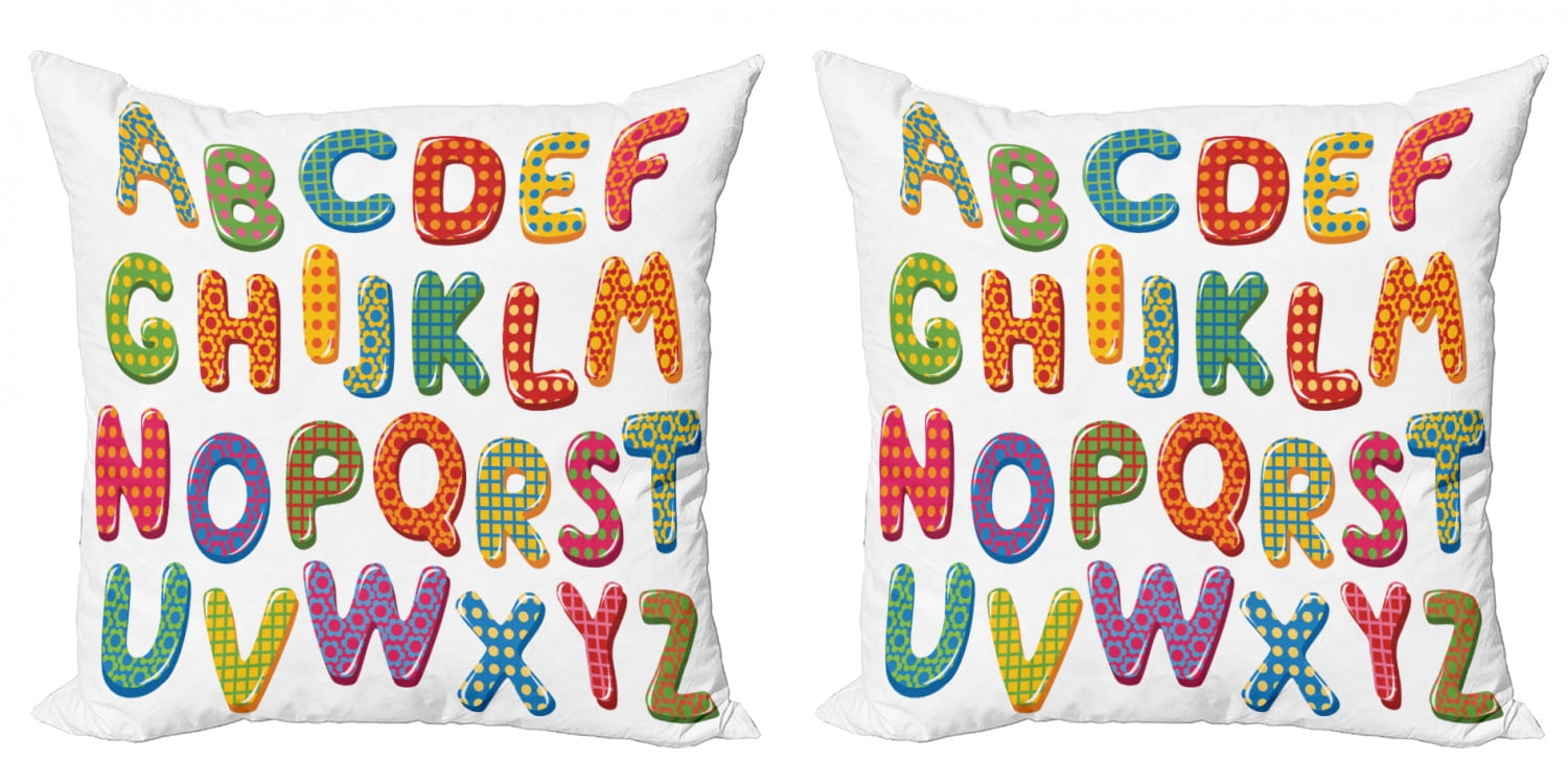 Alphabet Throw Pillow Cushion Cover Pack of 2, Pattern of Funny Letters ...