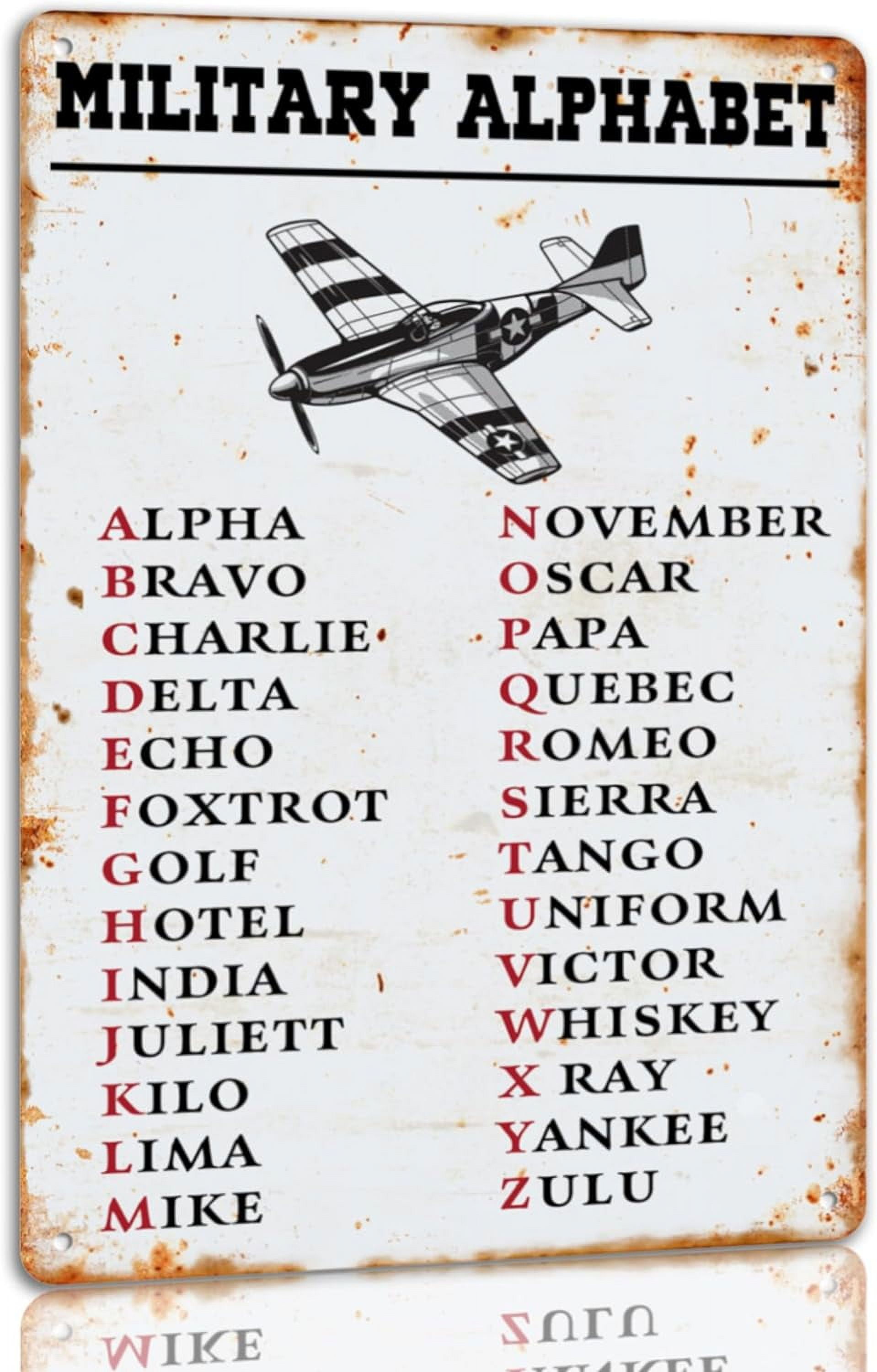 Alphabet Tin Sign Vintage Pilot Code Metal Signs Funny Military Wall ...