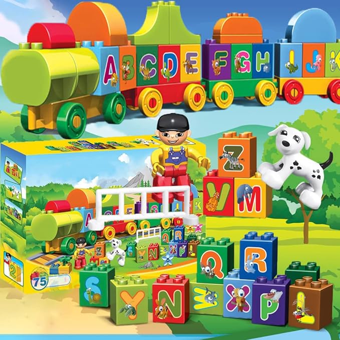 Alphabet Train Building Toy(75 Piece), Stacking Blocks ABC Letters ...