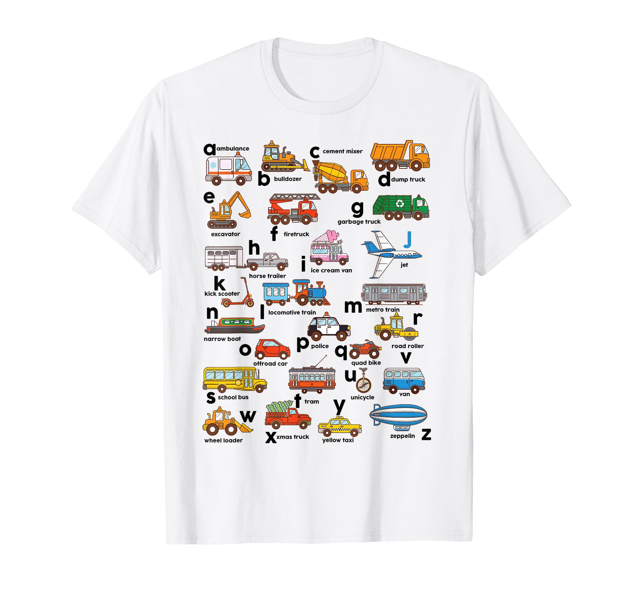 Alphabet Vehicles ABC Construction Truck Teachers Kids Boy T-Shirt ...