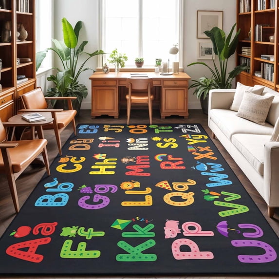Alphabet Washable Area Rug 5 x 8 ft American Cartoon Early Education ...