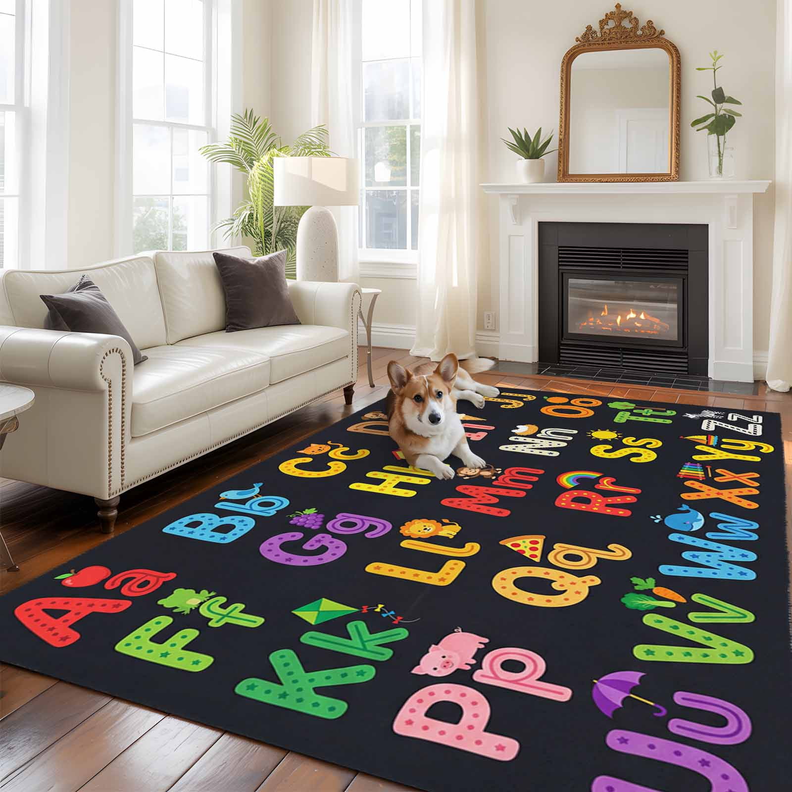 Alphabet Washable Area Rug 6x9 American Cartoon Early Education ...