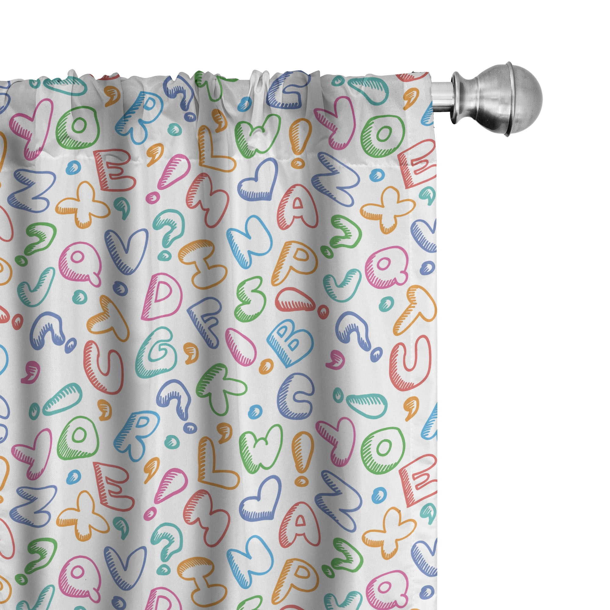 Alphabet Window Curtains Pack of 2, Letters in Fun Colors Scribble ...