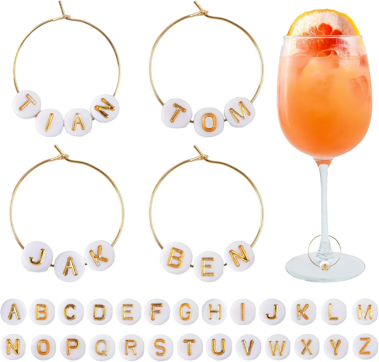 Alphabet Wine Glass Charms, 2 Sets Alphabet Round Beads Personalized ...