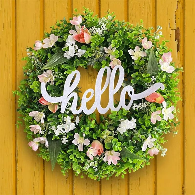 Alphabet Wreath Green Artificial Wreaths with Hello Sign Flower Wreath ...