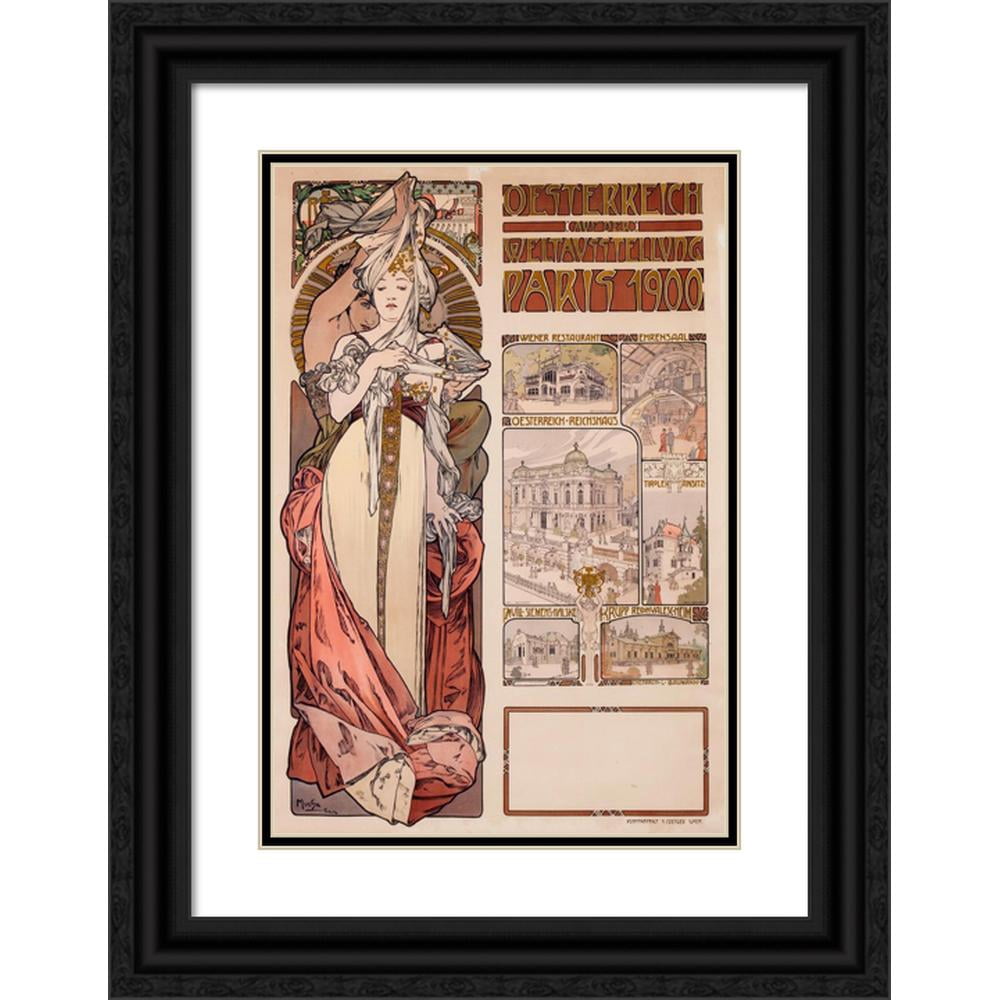 Alphonse Mucha 11x14 Black Ornate Wood Framed Double Matted Museum Art ...