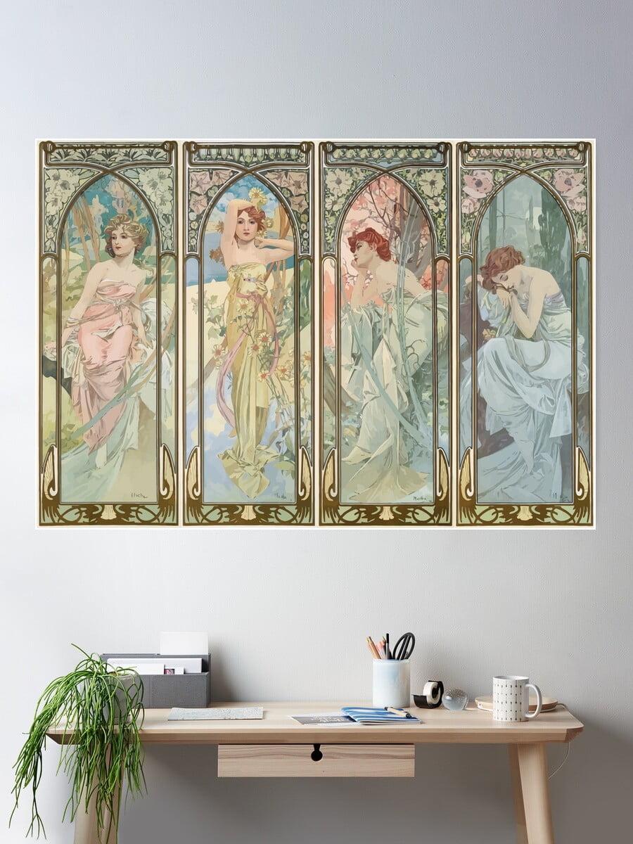 Alphonse Mucha Alfons Mucha Times Of The Day Poster Wall Art, Modern Wall Decor For Living Room ...
