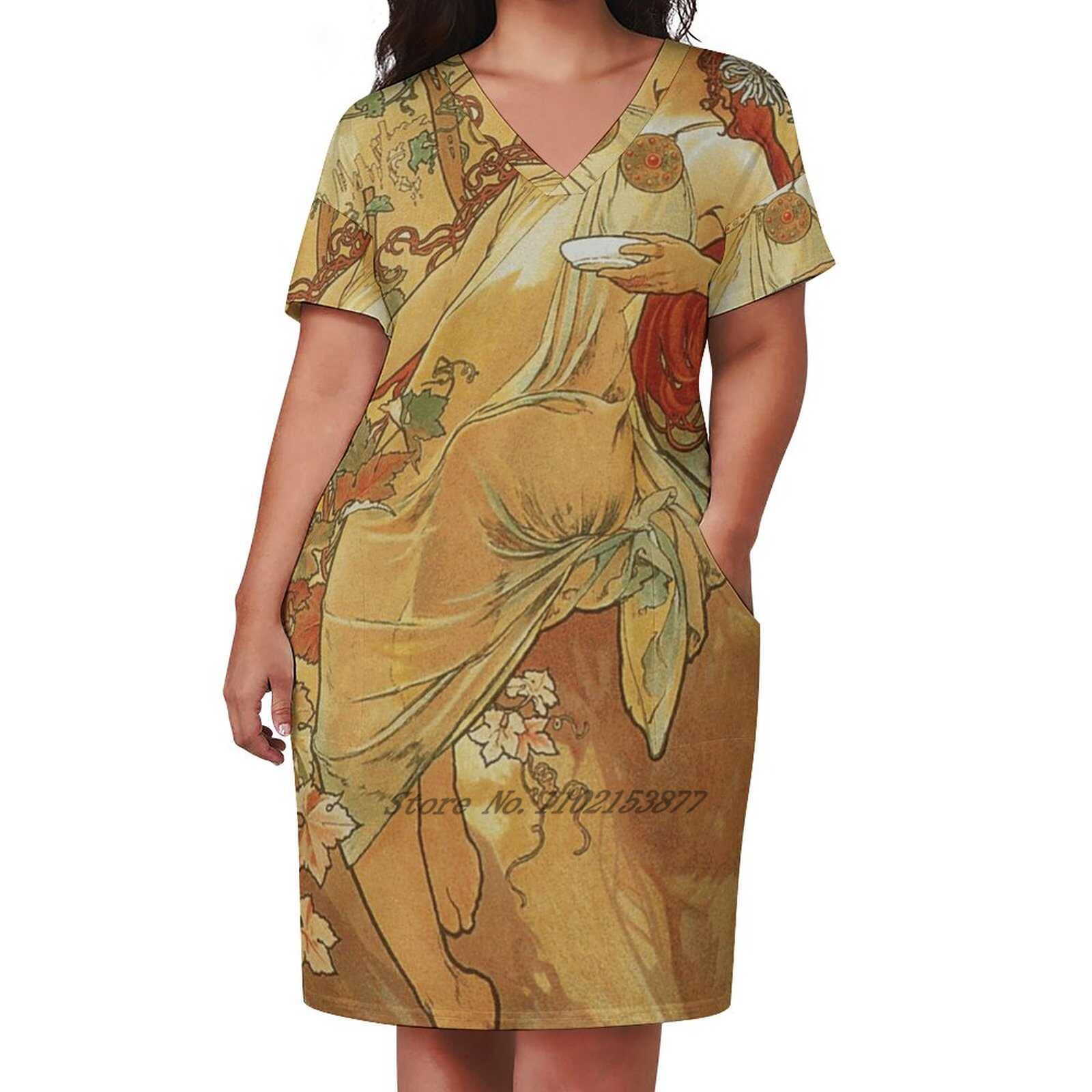 Alphonse Mucha - Autumn 1896 Loose Pocket Dress Women'S Printed Dresses ...