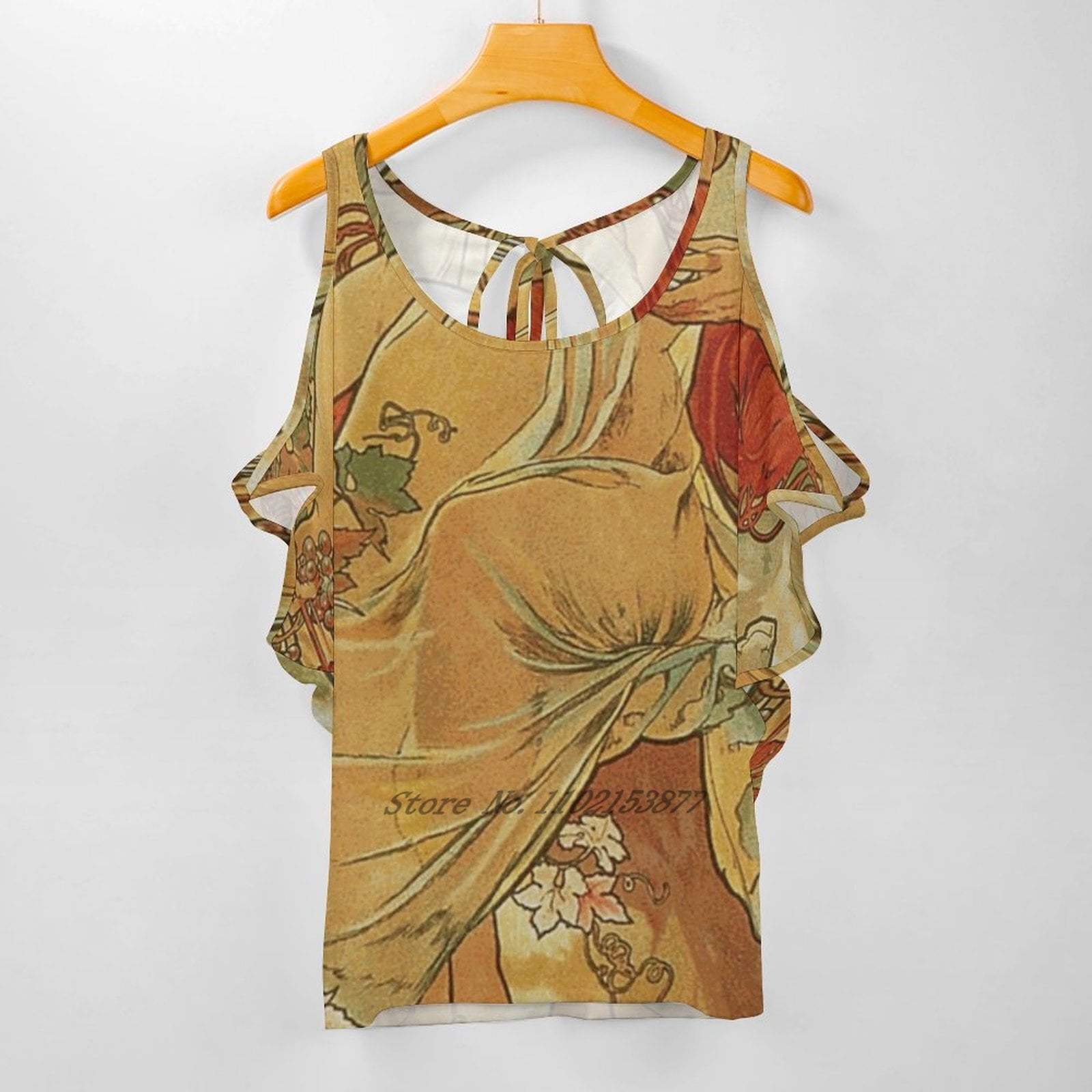 Alphonse Mucha - Autumn 1896 Zipper Sexy T-Shirt Casual Tops Hollow ...