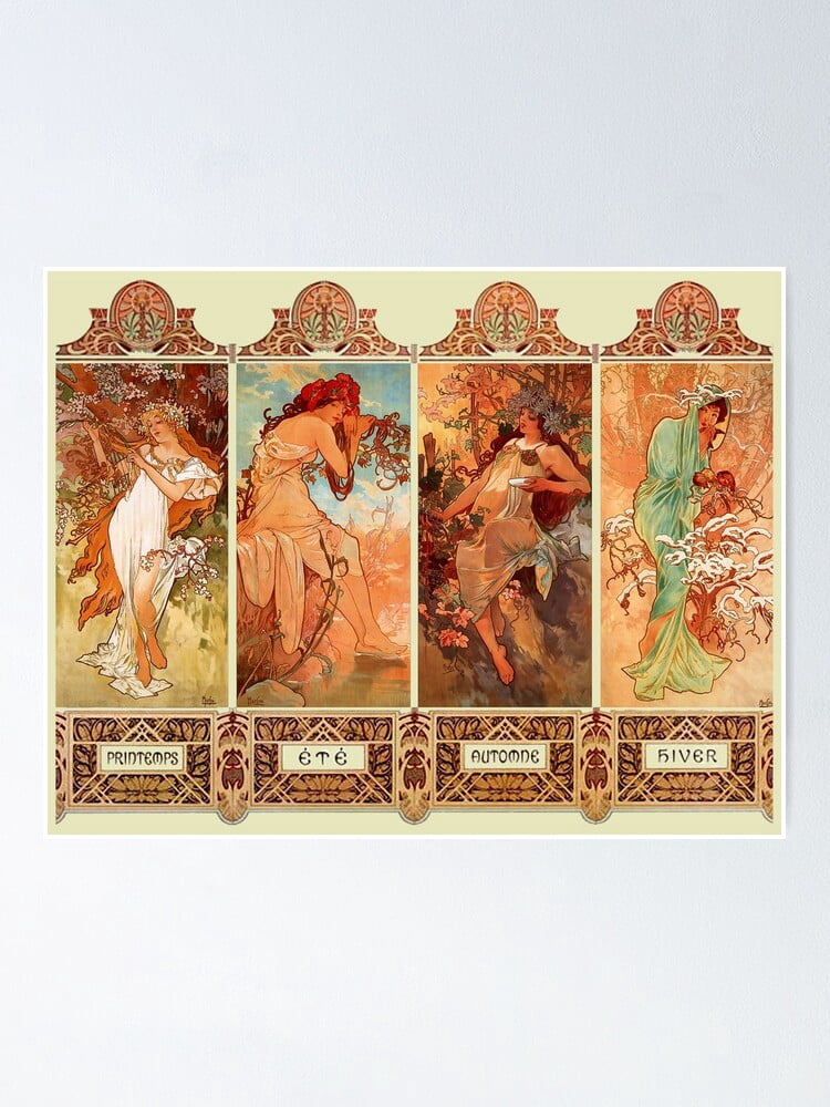 Alphonse Mucha Four Seasons Art Nouveau Fashion Art Decor Frame ...
