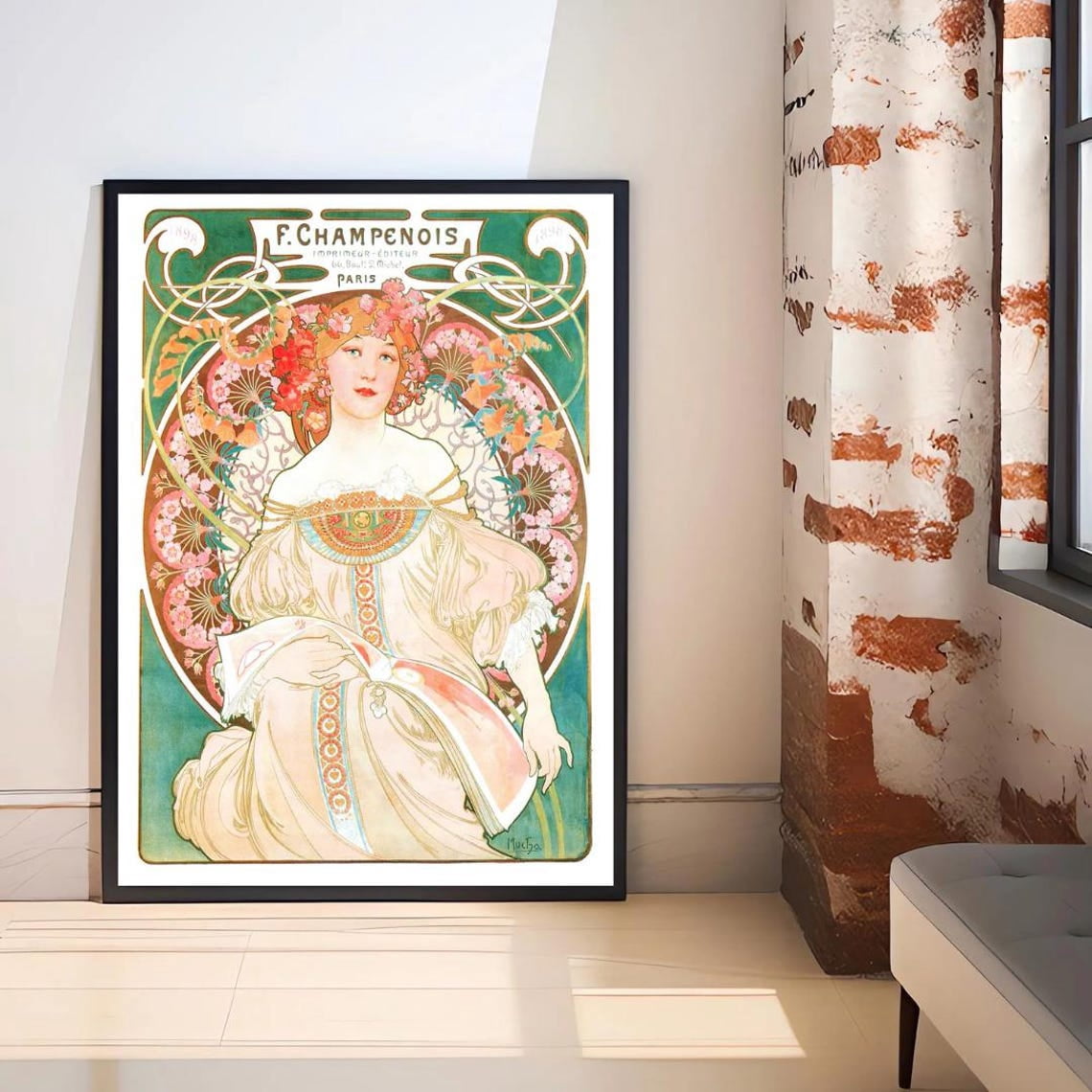 Alphonse Mucha Rêverie F Champenois Vintage Femme Fleur Poster Unframed ...
