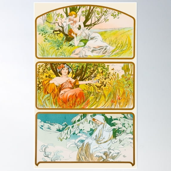 Alphonse Mucha - Three Seasons Poster Wall Art, Modern Wall Decor For ...