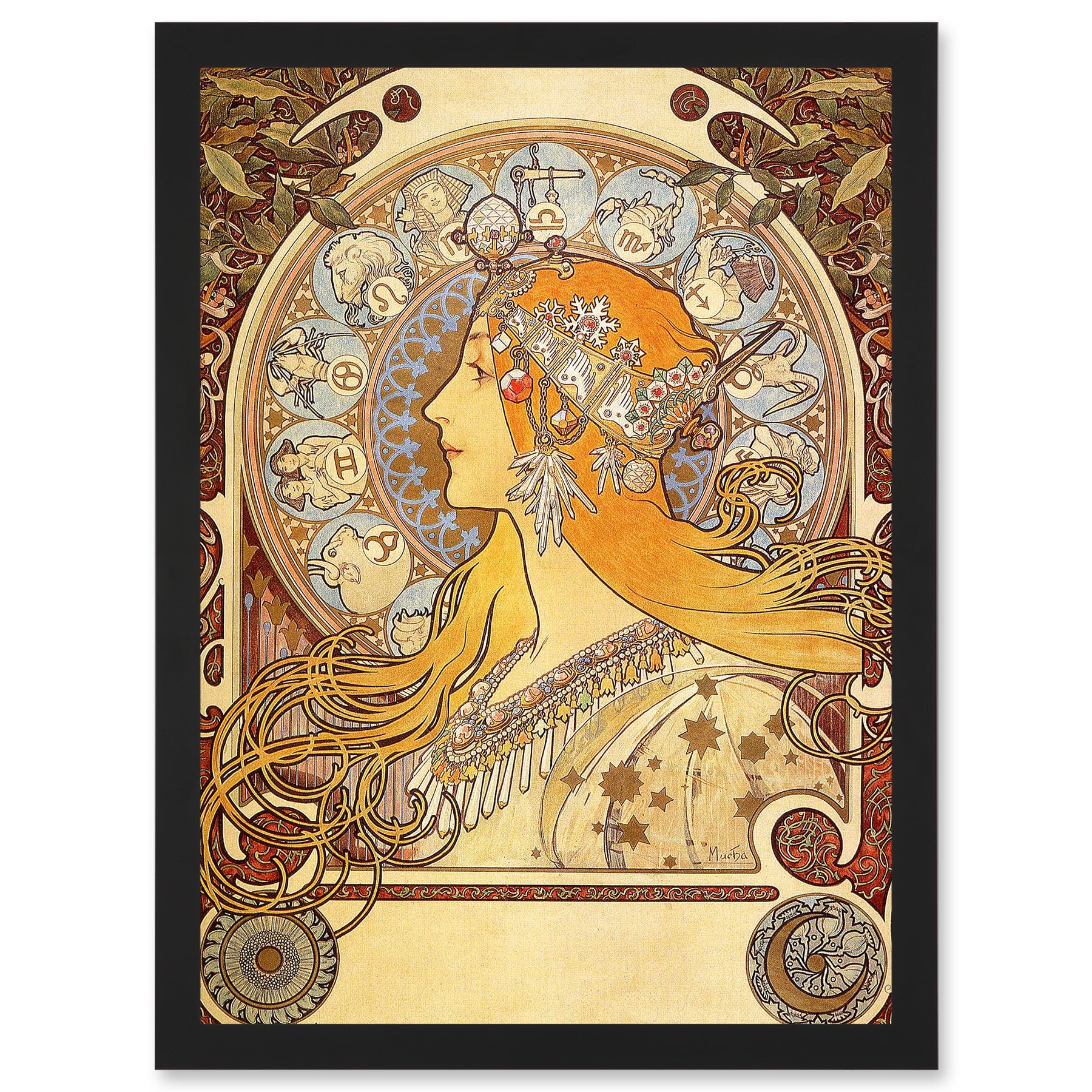 Alphonse Mucha Zodiac 1896 Art Nouveau Orange Gold Painting A4 Artwork ...