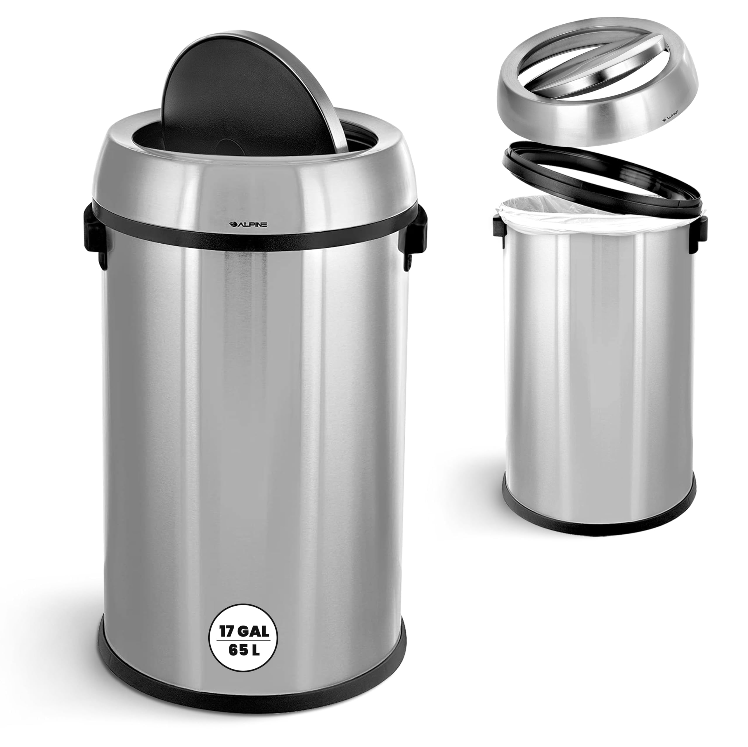 Alpine 17-Gallon Stainless Steel Swing Top Trash Can – Commercial Grade ...