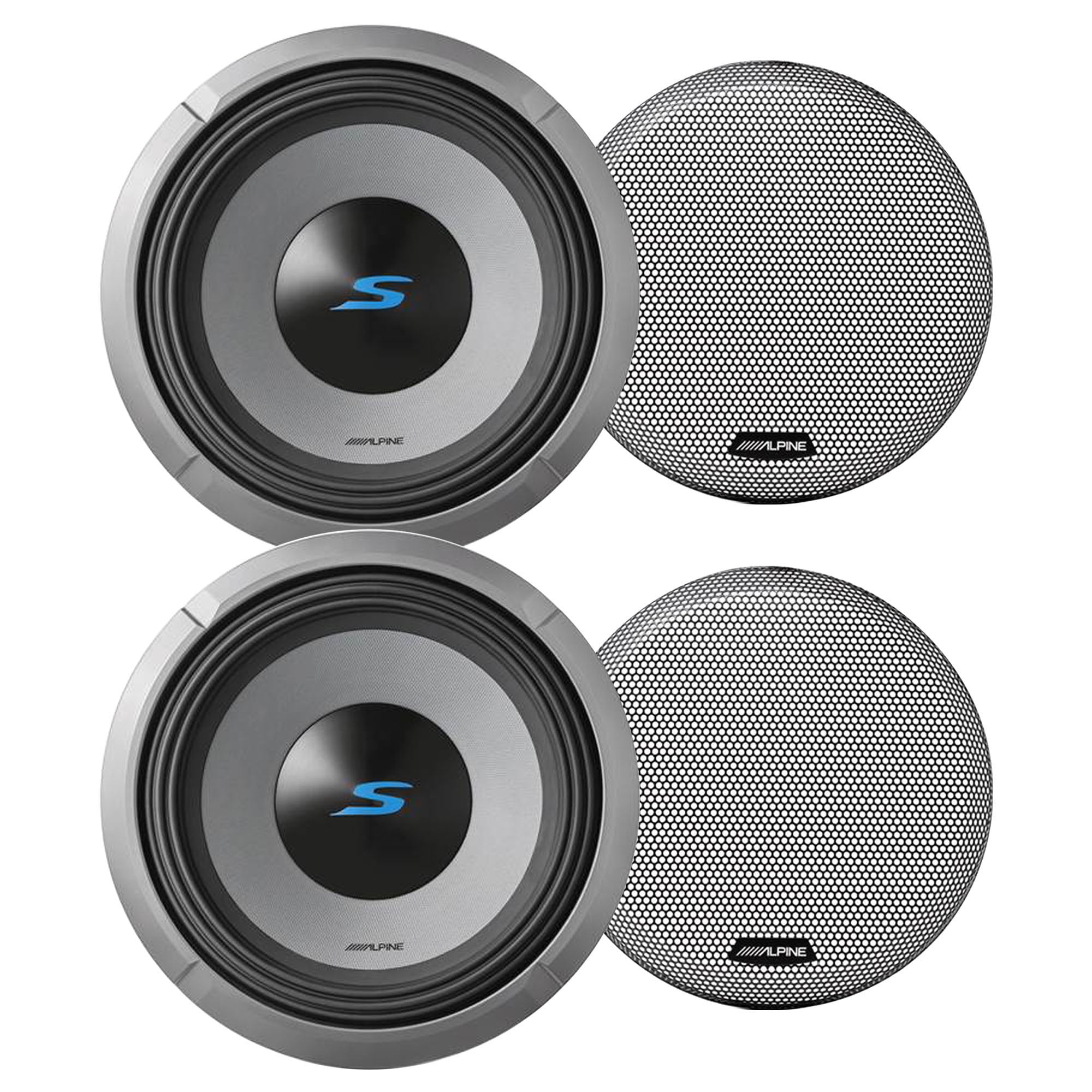 Alpine (2) S2-W12D4 12" S-Series Dual 4 Ohm Car Subwoofer & (2) KTE-12G ...