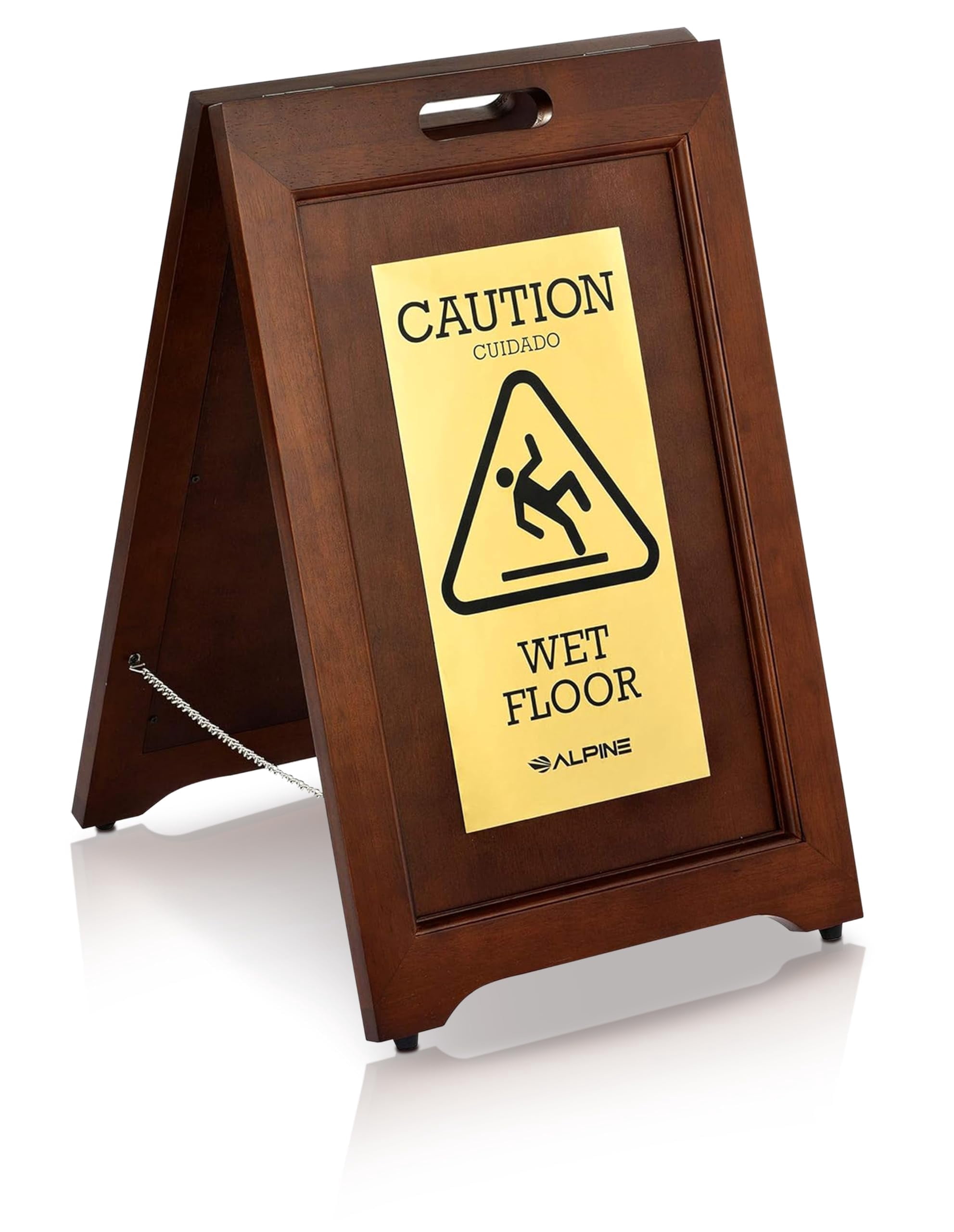 Alpine 2-Sided Wooden Brass Plated Wet Floor Sign - A-Frame Warning ...