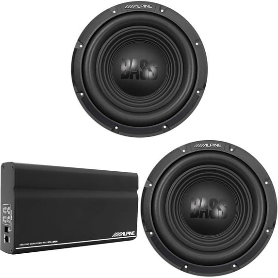Alpine (2) W10S4 10-Inch Bass Subwoofer & KTA-200M Mono Power Pack ...