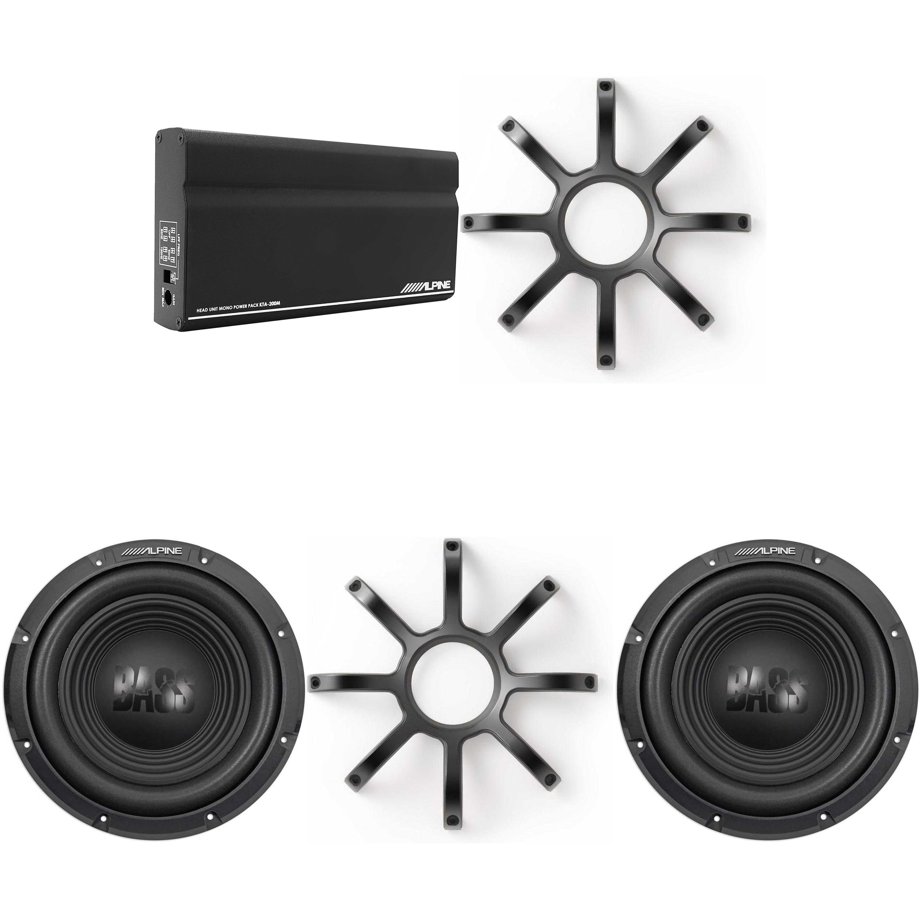 Alpine (2) W10S4 10-Inch Bass Subwoofer w/ KTE-10PG Grills & KTA-200M ...