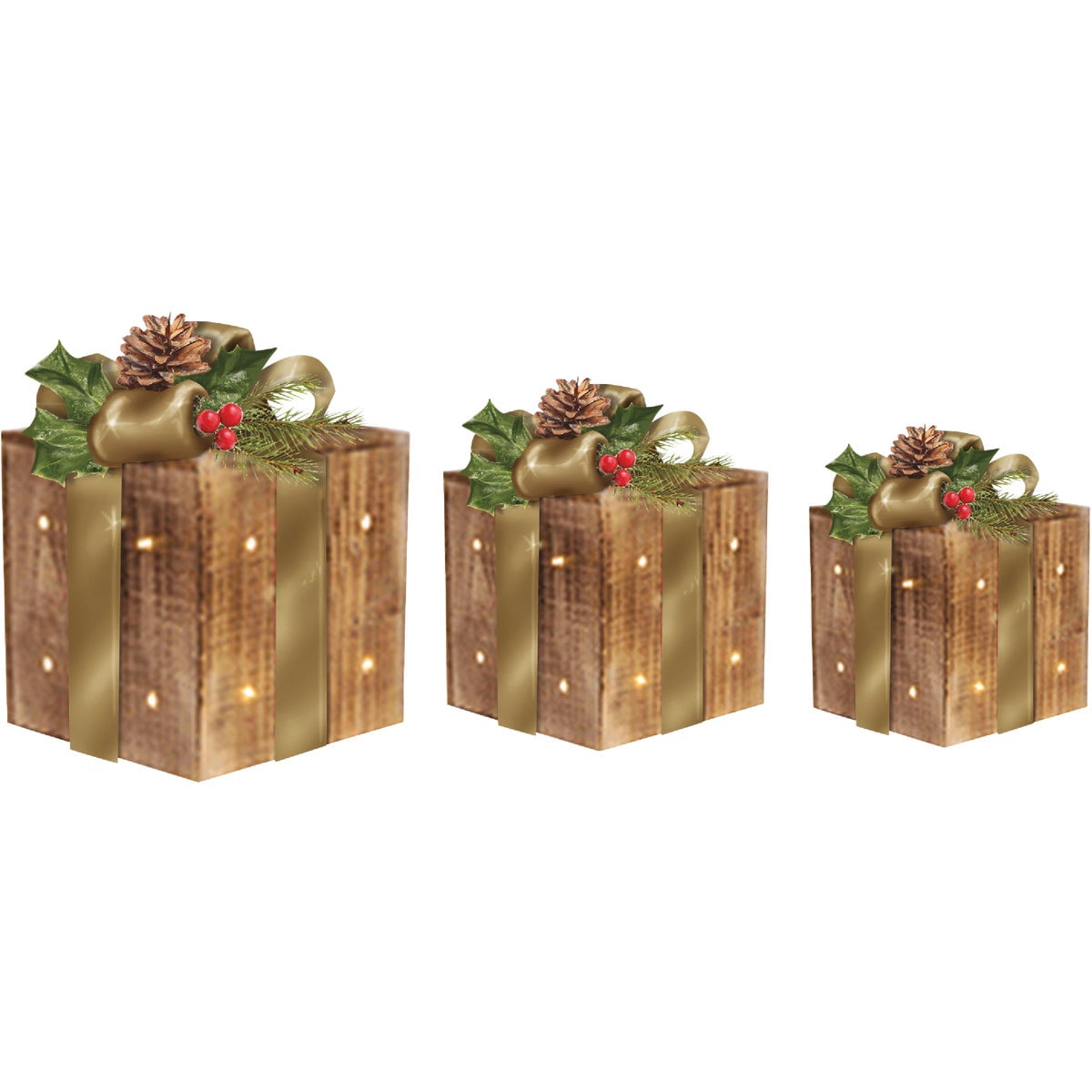 Alpine Wwled Gold Gift Box Set - Decorative Christmas - 3 Pack, Gold ...