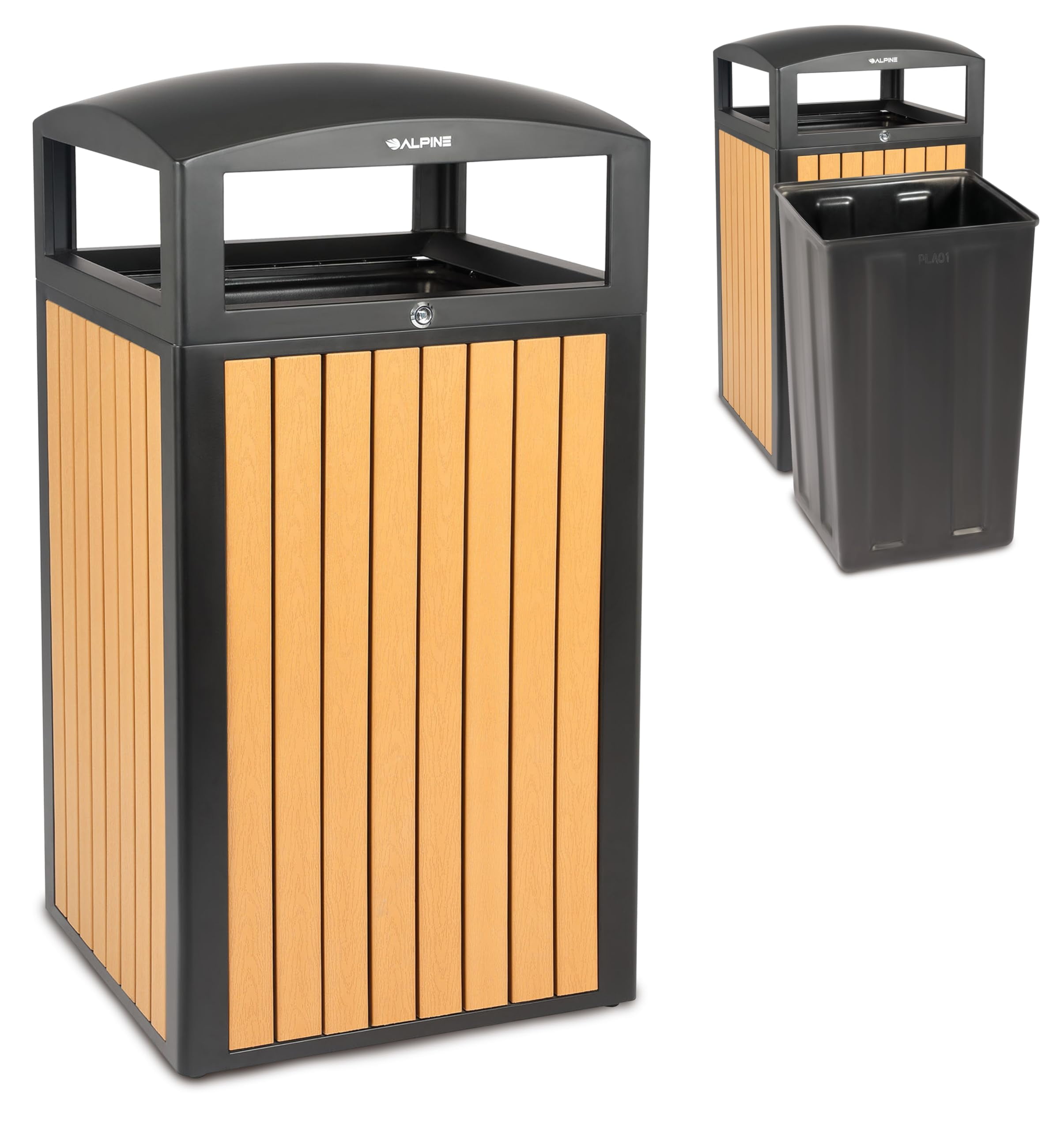 Alpine 40 Gallon Commercial Outdoor Trash Can with Lid - Modern Heavy ...