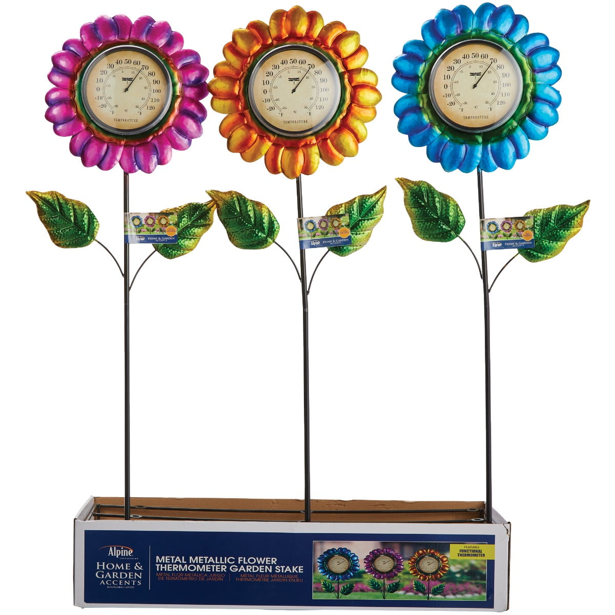 Alpine 42 In. H. Metallic Flower Thermometer Stake LJJ1180 Pack of 12 ...