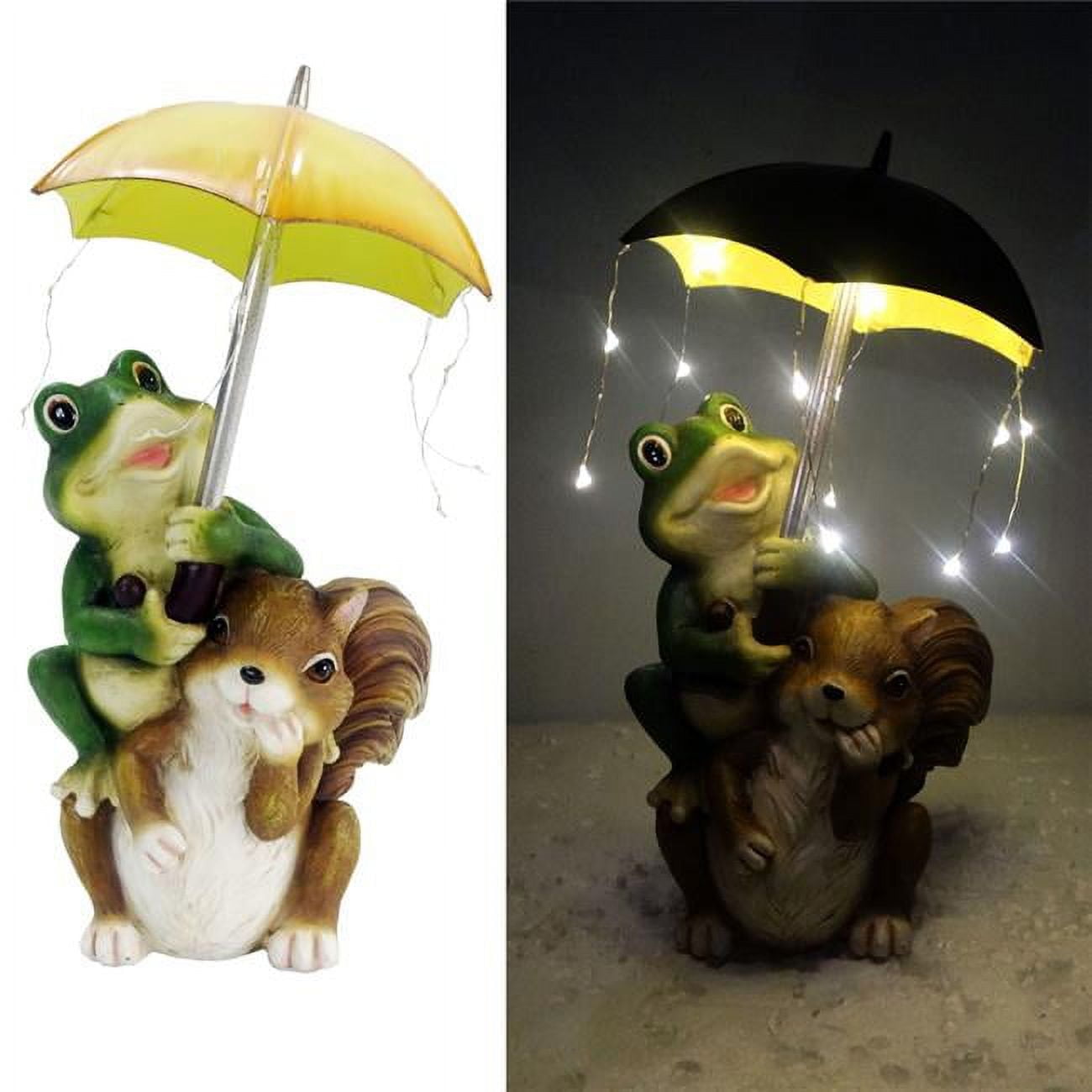 Alpine 8048305 13 in. Polyresin Frog & Squirrel Solar Statue, Multi ...