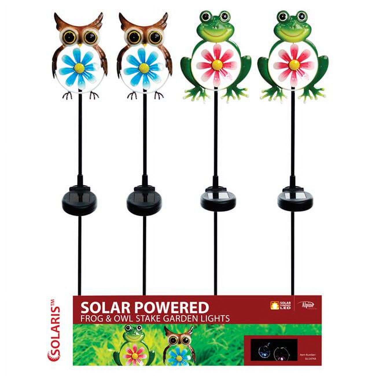 Alpine 8518631 Assorted Solar Owl & Frog Garden Stake - Metal- pack of ...