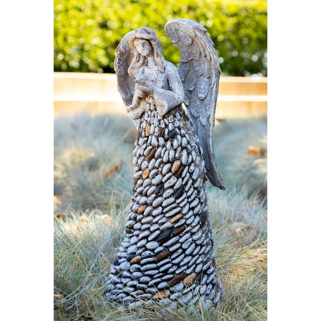 Alpine Angel Holding Bird Pebbled Garden Statue, 18 Inch Tall - Walmart.com