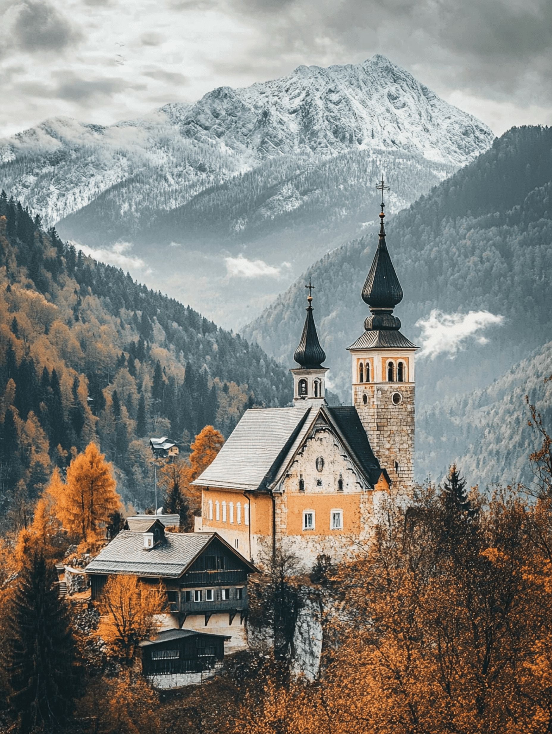 Alpine Church Mountain Scenery Canvas Print/Wall Art， Suitable for ...