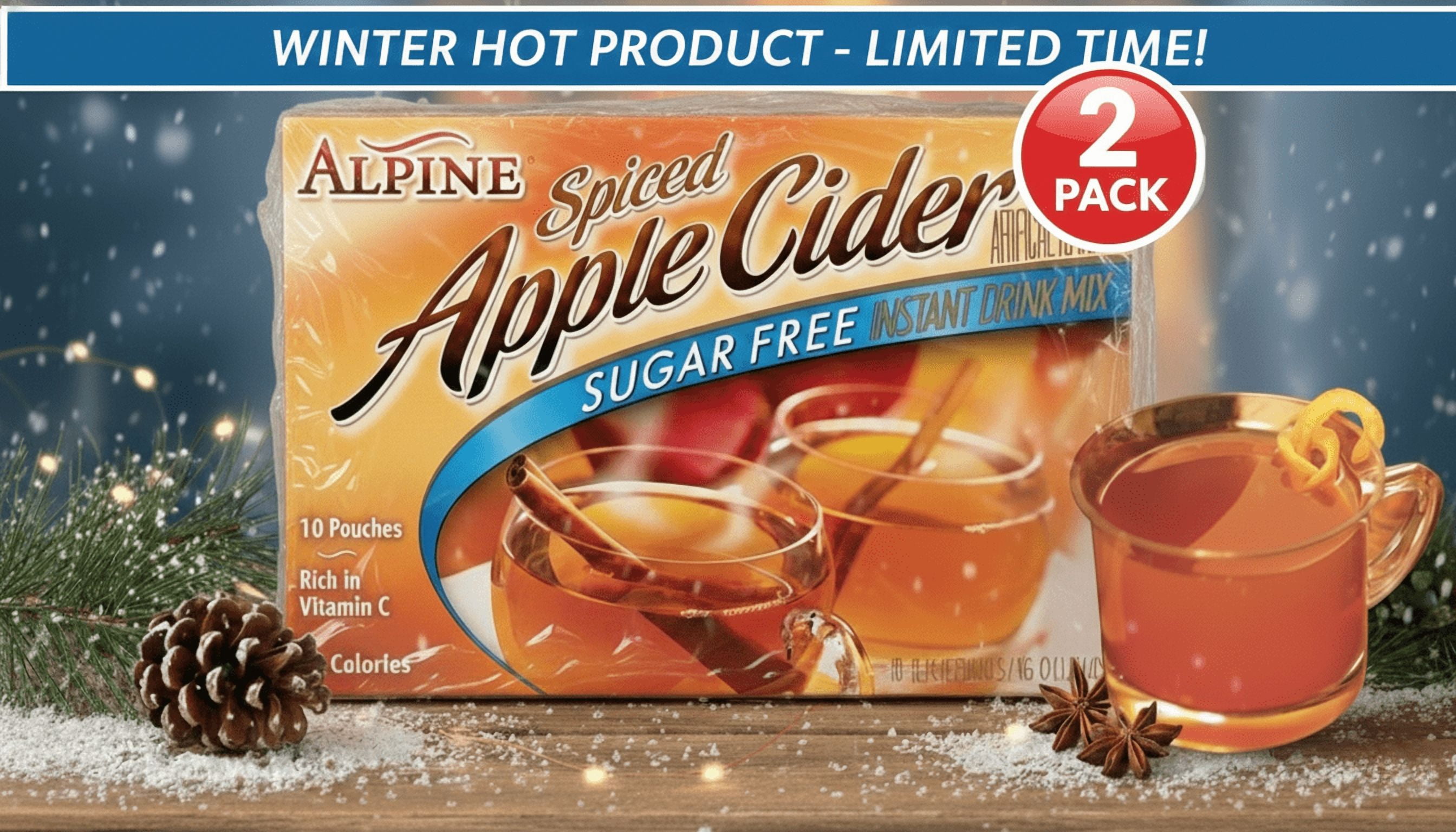 Alpine Cider, Sugar Free Spiced Apple Cider, 10 Pouches, 1 Ct (2pack ...