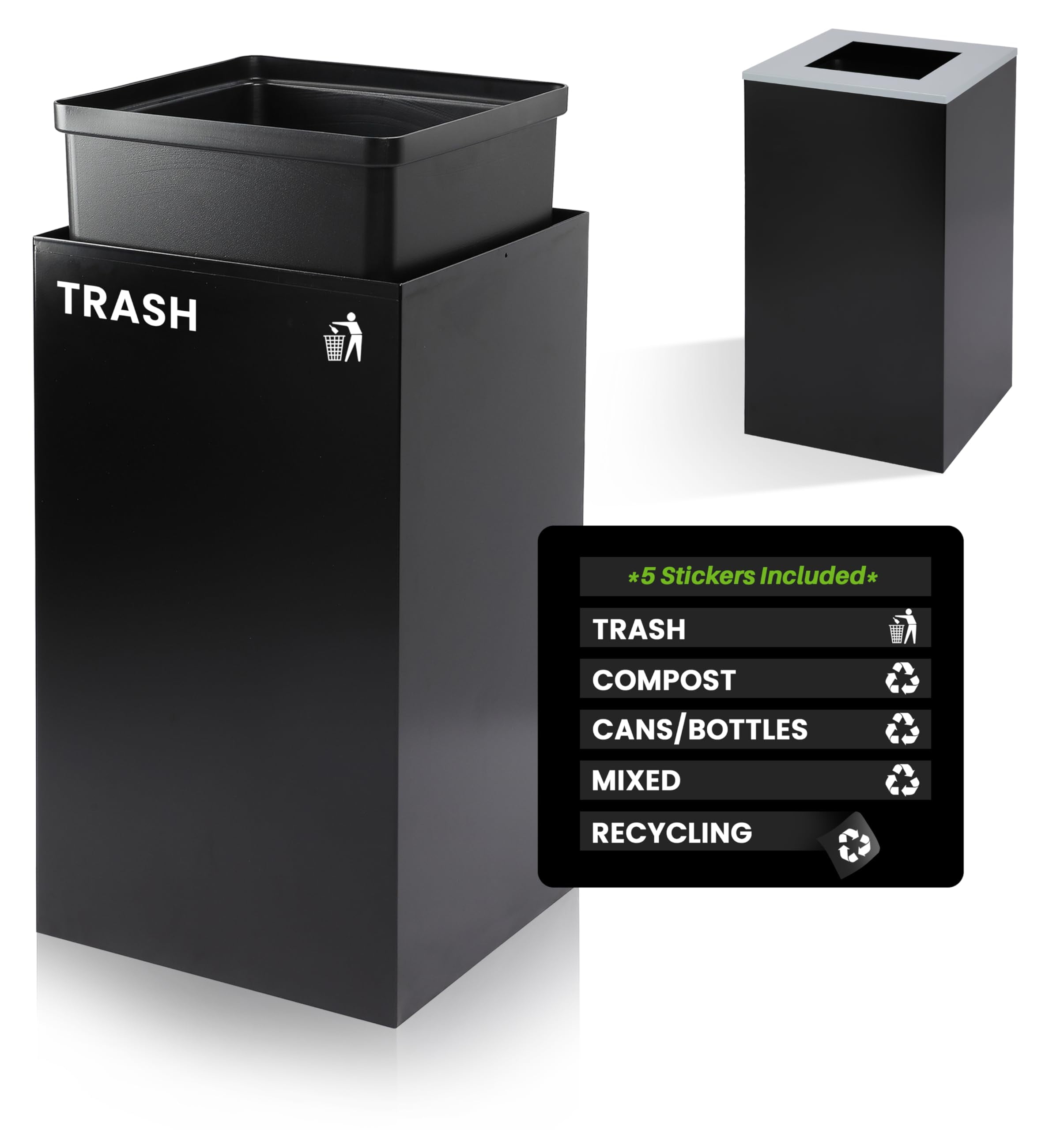Alpine Commercial Indoor Recycle Bin - 29 Gallon Modern Looking Black ...