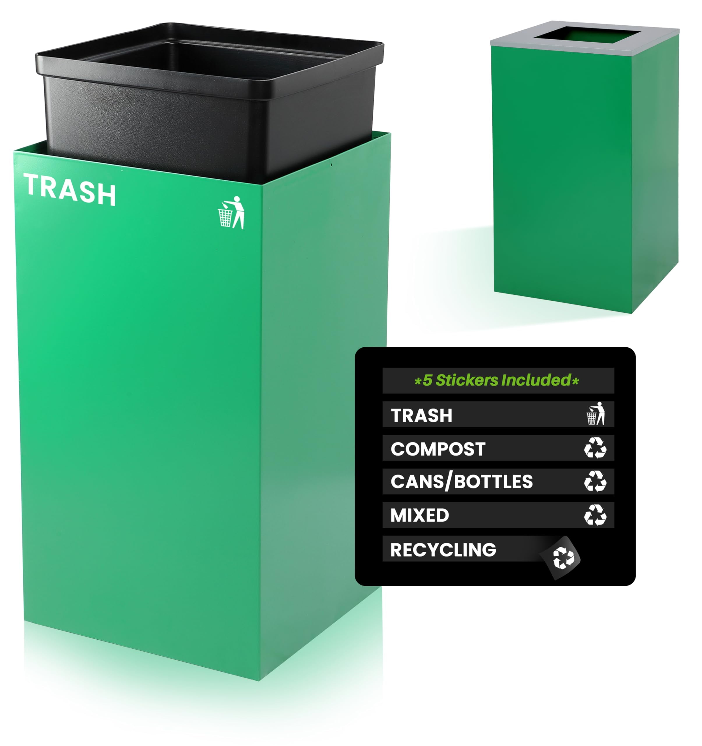 Alpine Commercial Indoor Recycle Bin - 29 Gallon Modern Looking Green ...
