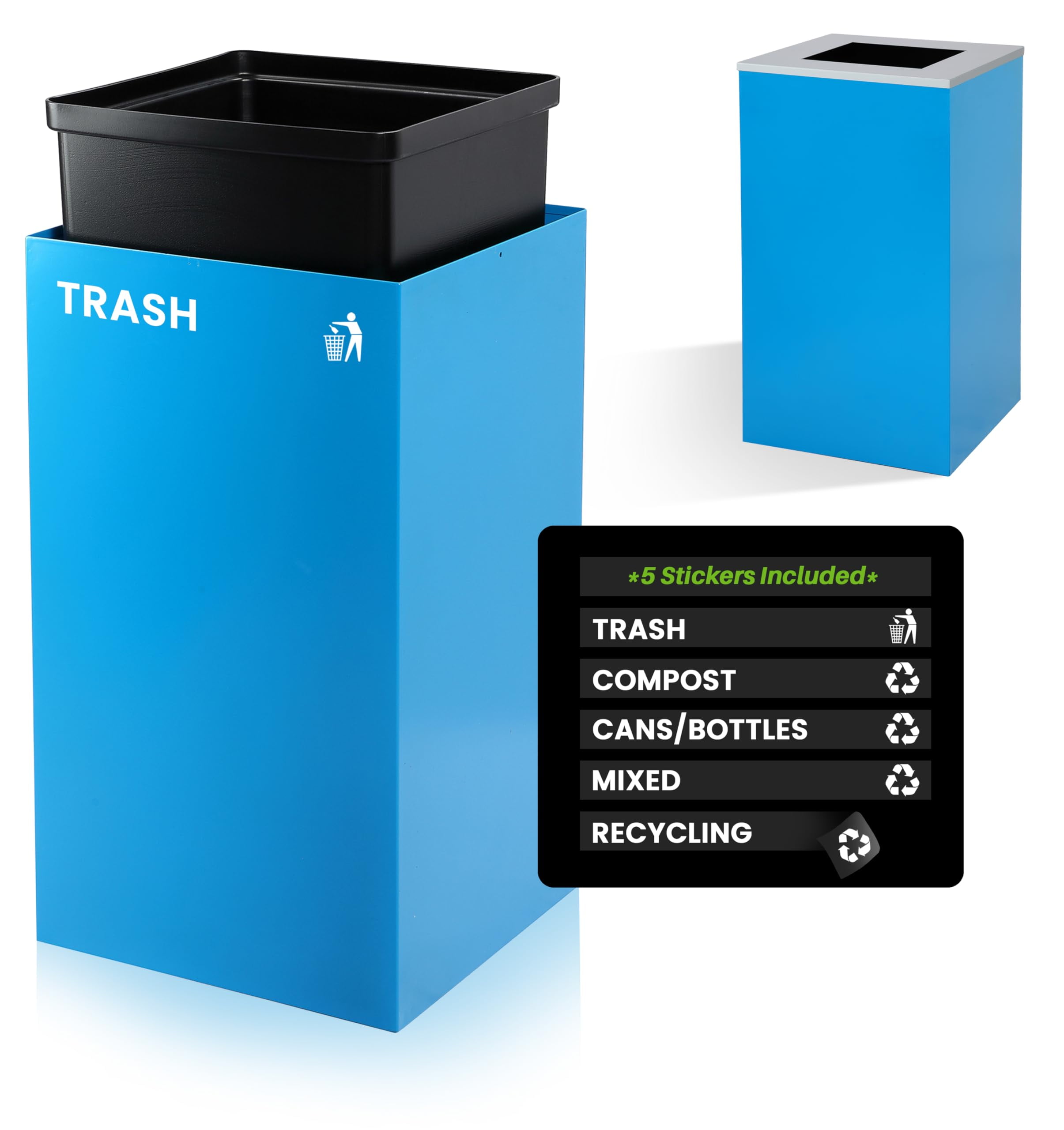 Alpine Commercial Indoor Recycle Bin with Lid - 29 Gallon Blue Recycle ...