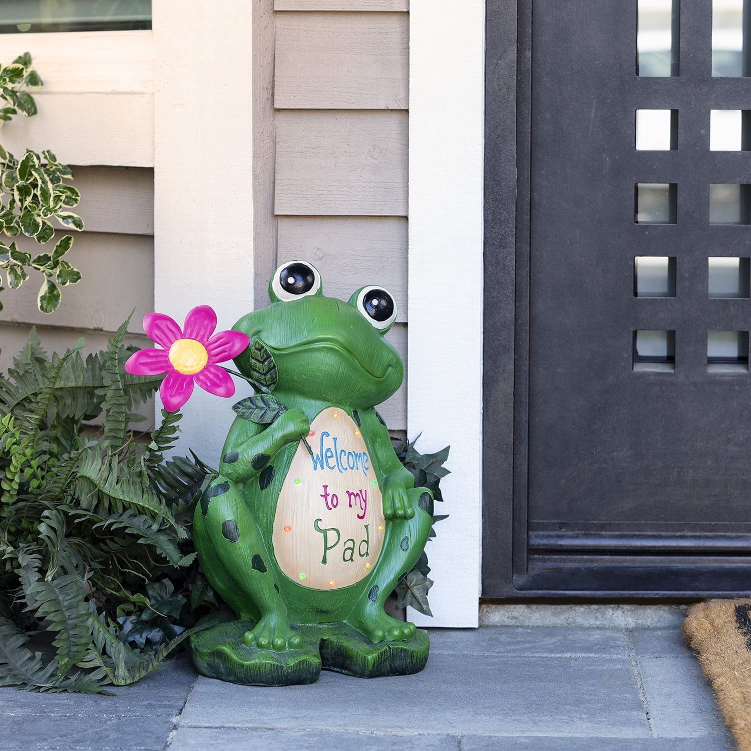 Alpine Corporation 12" x 9" x 18" Polyresin Lighted Welcome Frog Garden ...