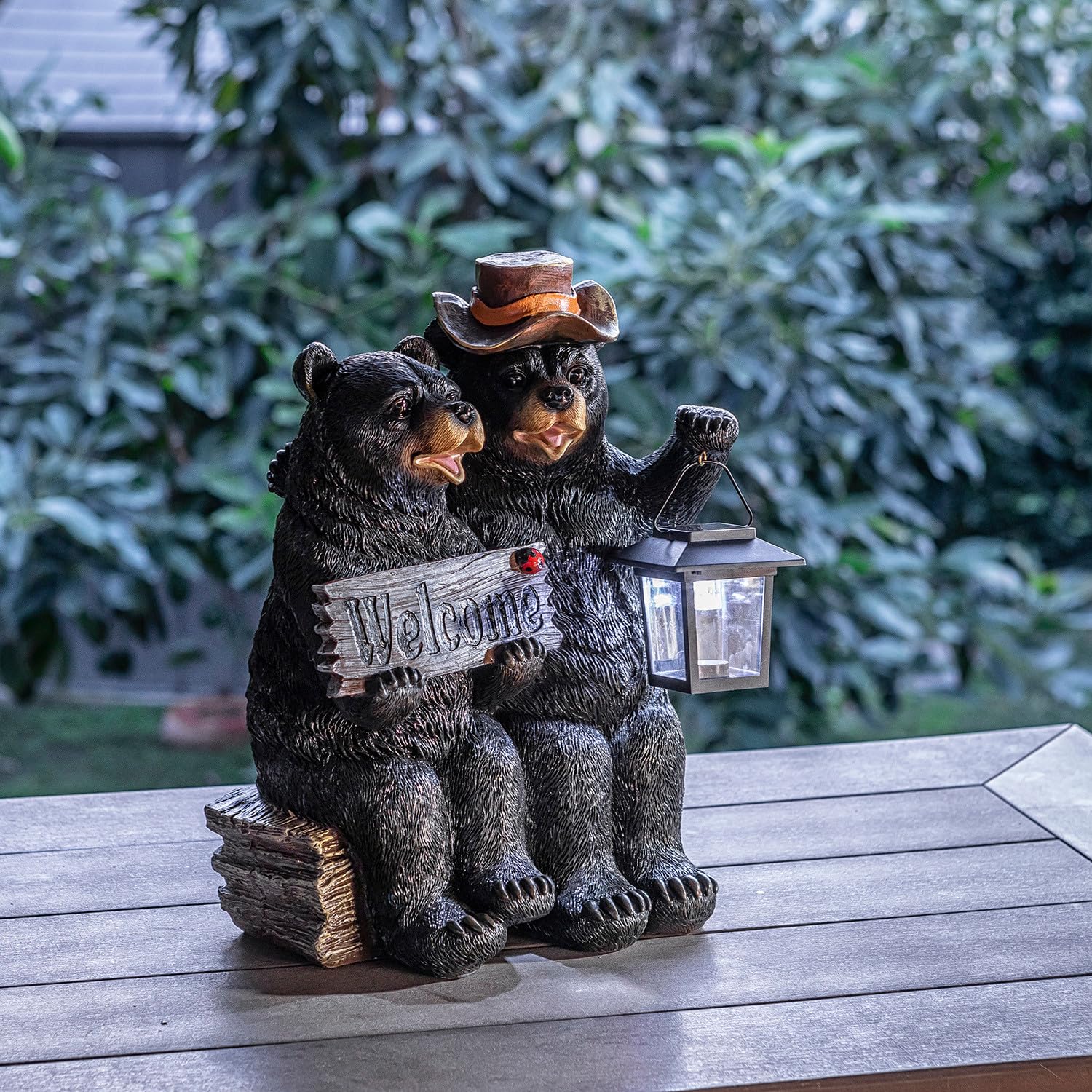 Alpine Corporation 15" Tall Outdoor Bear Couple with Lantern and ...