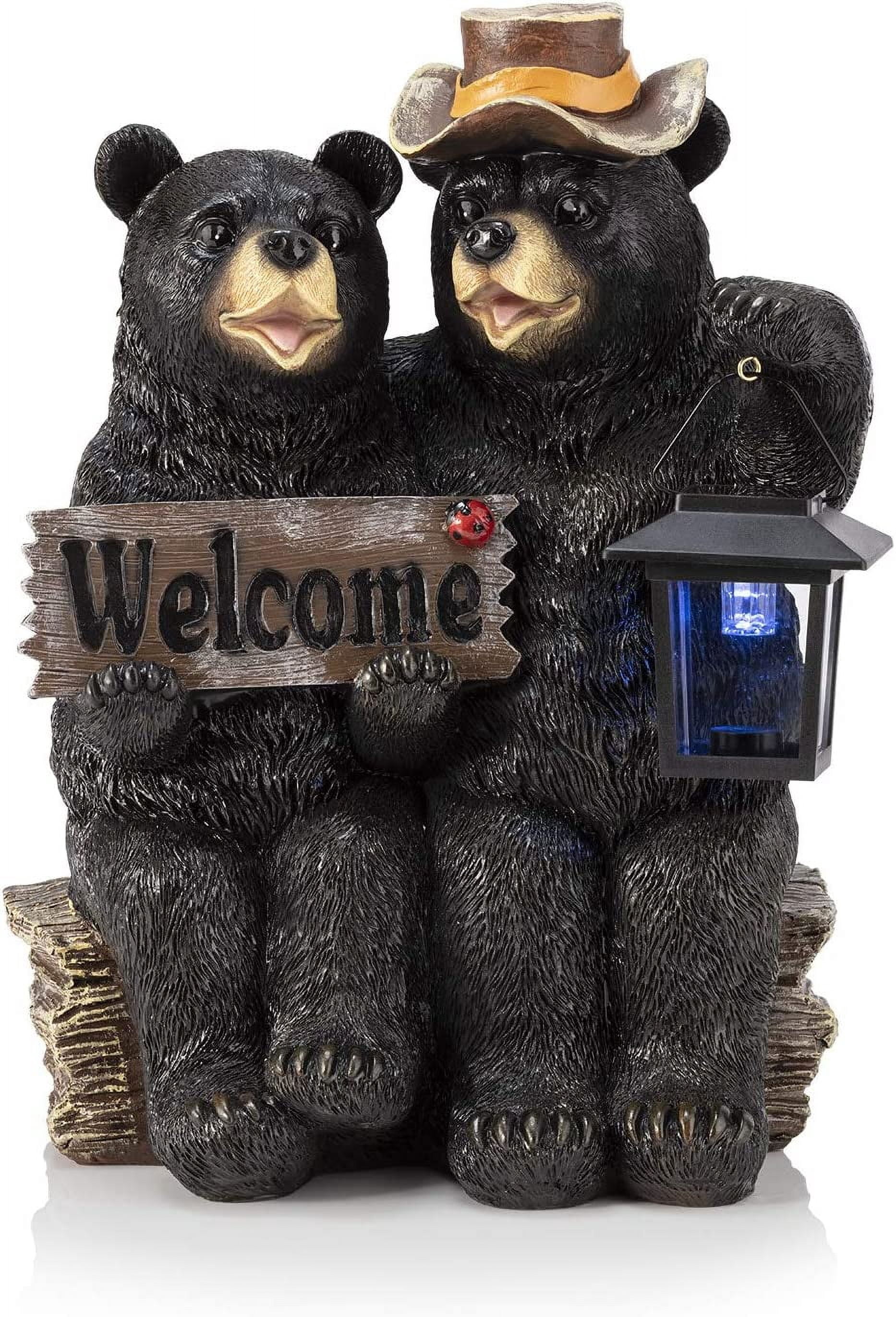 Alpine Corporation 15" Tall Outdoor Bear Couple with Lantern and ...