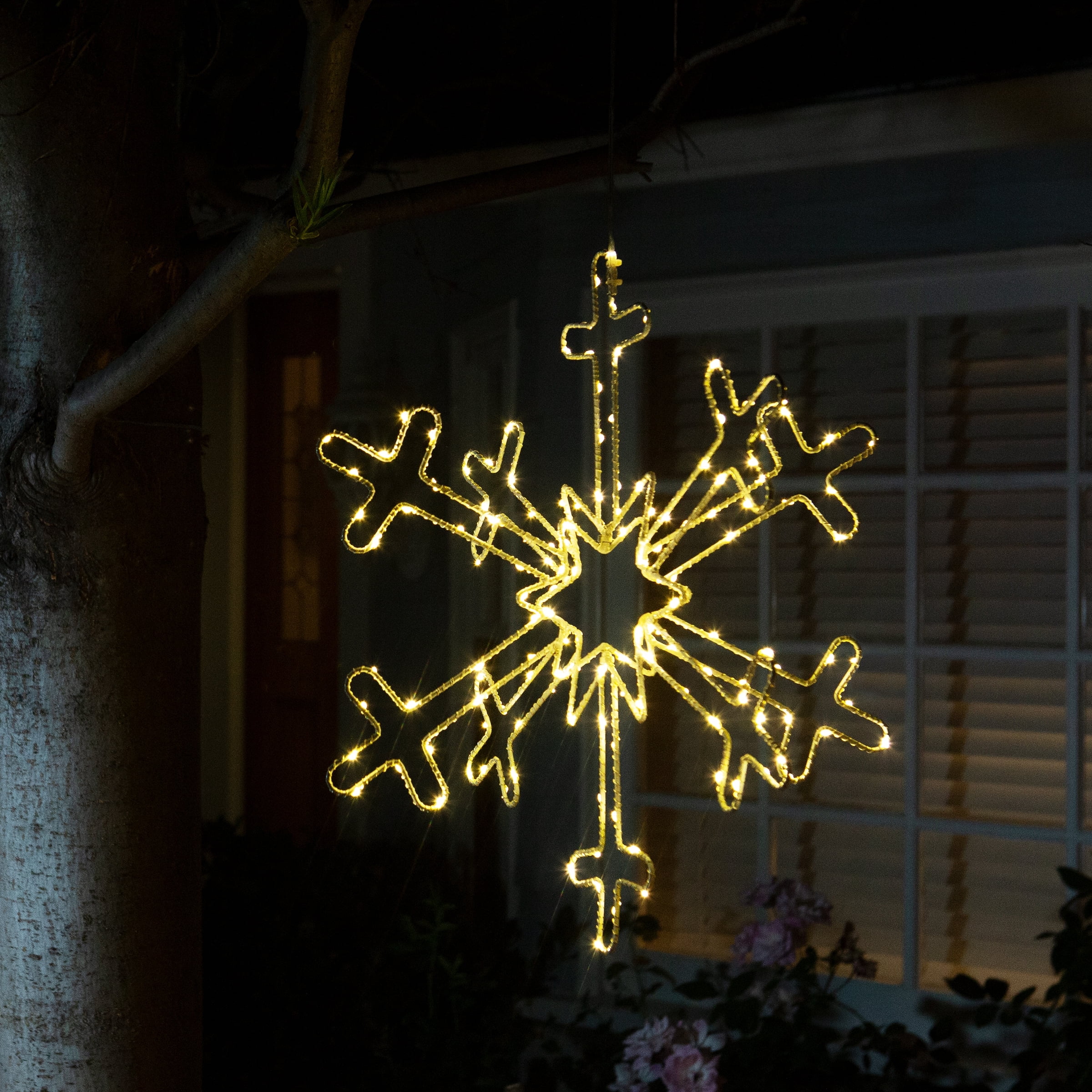 Alpine Corporation 15" x 18" Hanging Metal Light-Up Snowflake Holiday ...