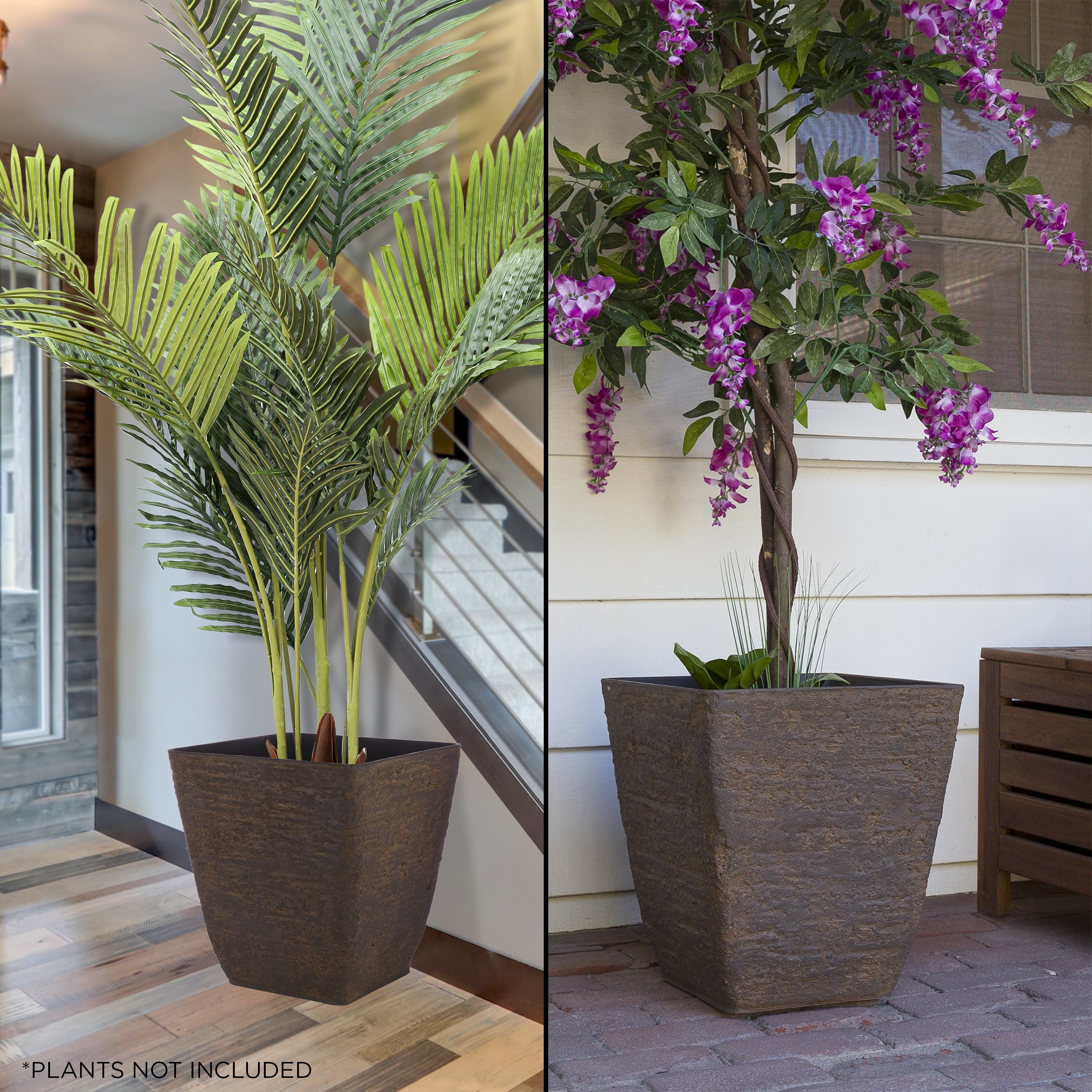 Alpine Corporation 16" x 17" Stone-Look Planters, Brown, Set of 2 ...