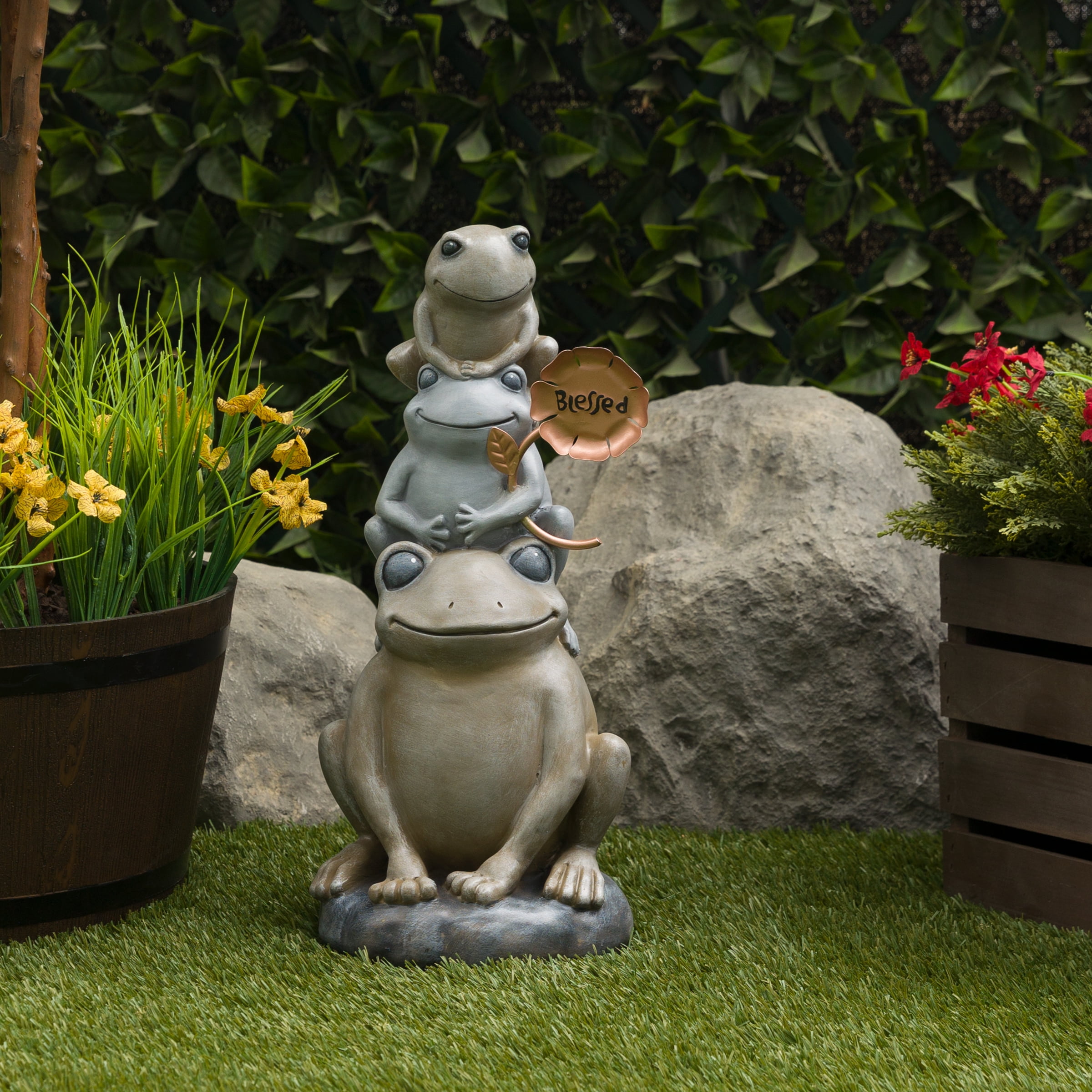 Alpine Corporation 18"H Stacked Frogs with Flower Indoor/Outdoor ...