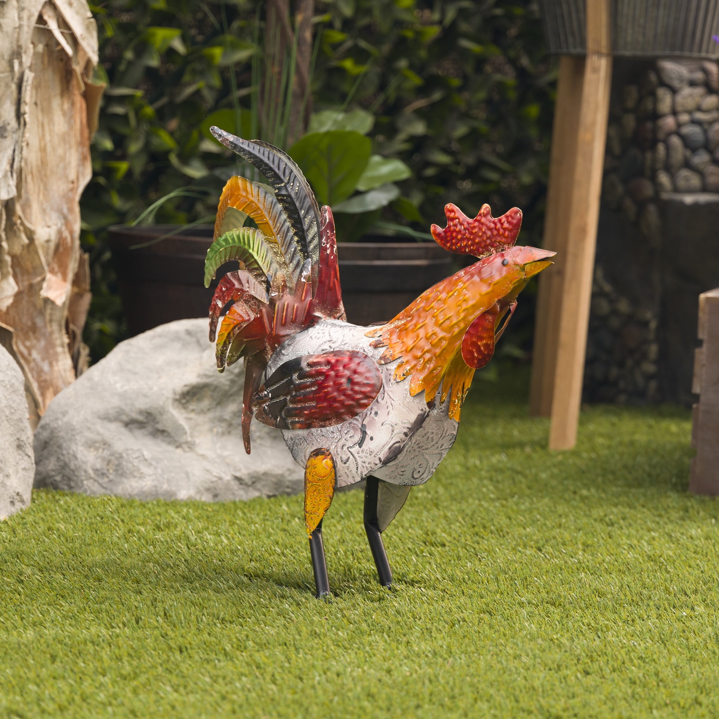 Alpine Corporation 18" x 7" x 17" Metal Rooster Garden Statue ...