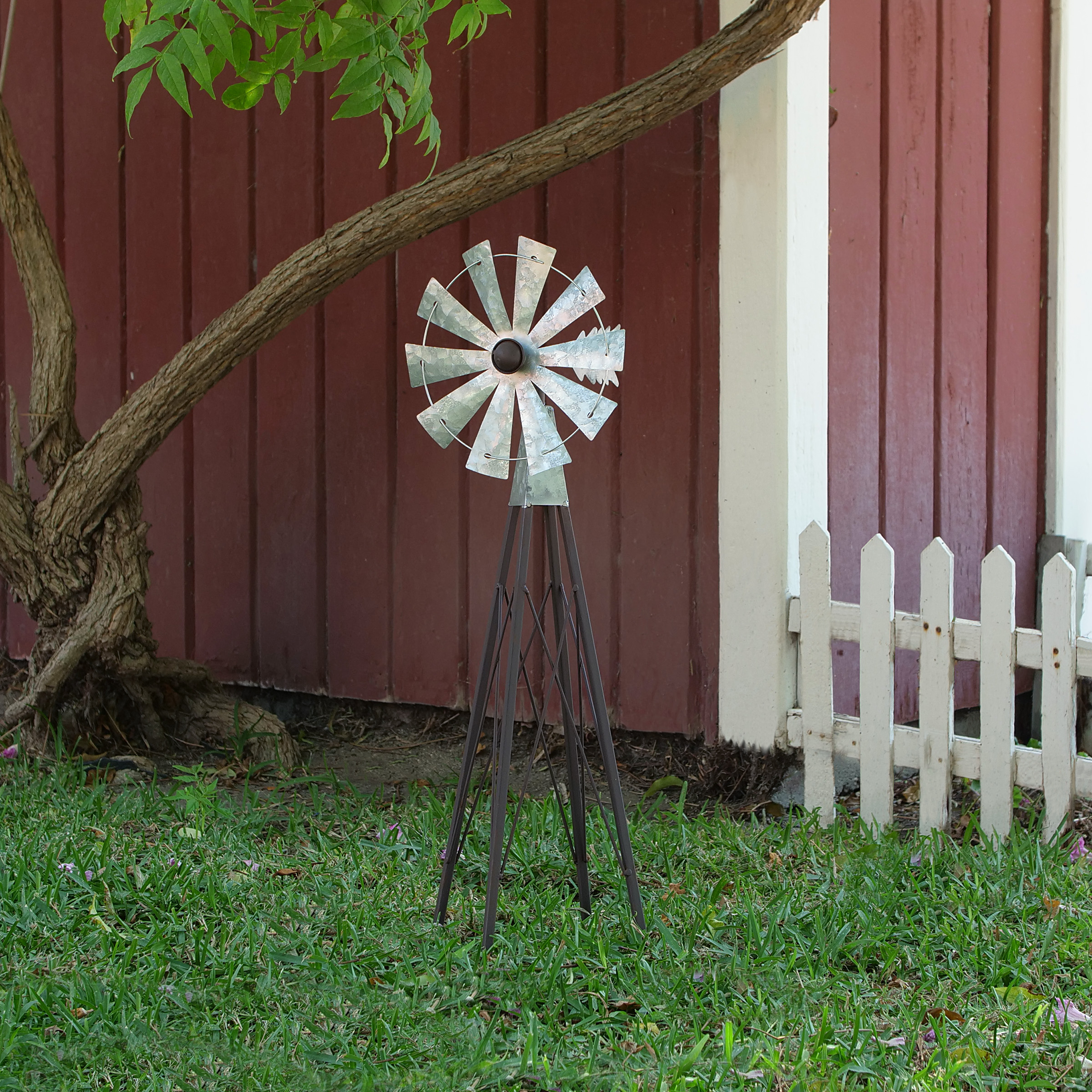 Alpine Rustic Metal 3D Garden Stake Windmill Spinner, 96 Inch Tall ...