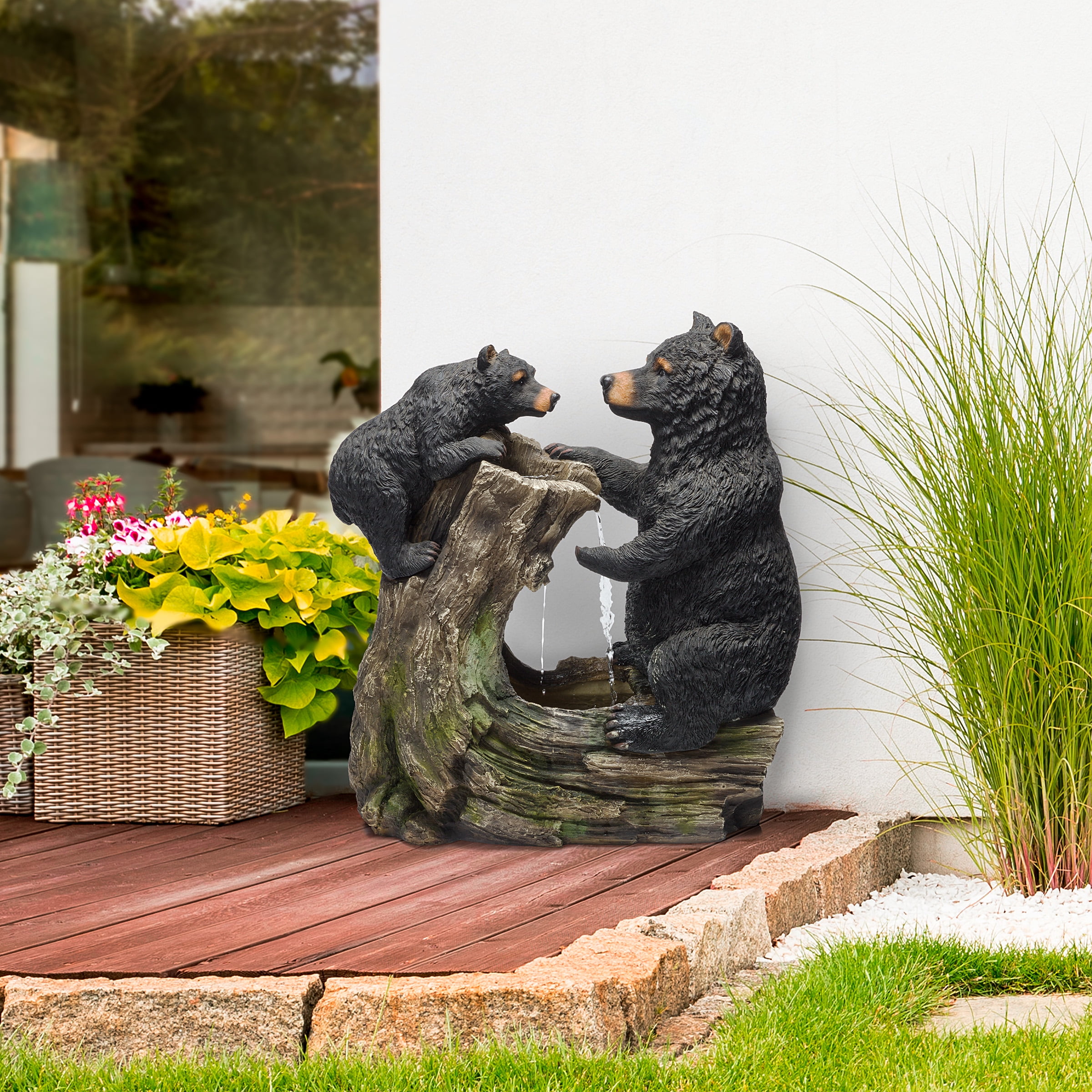 Alpine Corporation 26" Tall Outdoor Bear and Cub with Tree Fountain ...