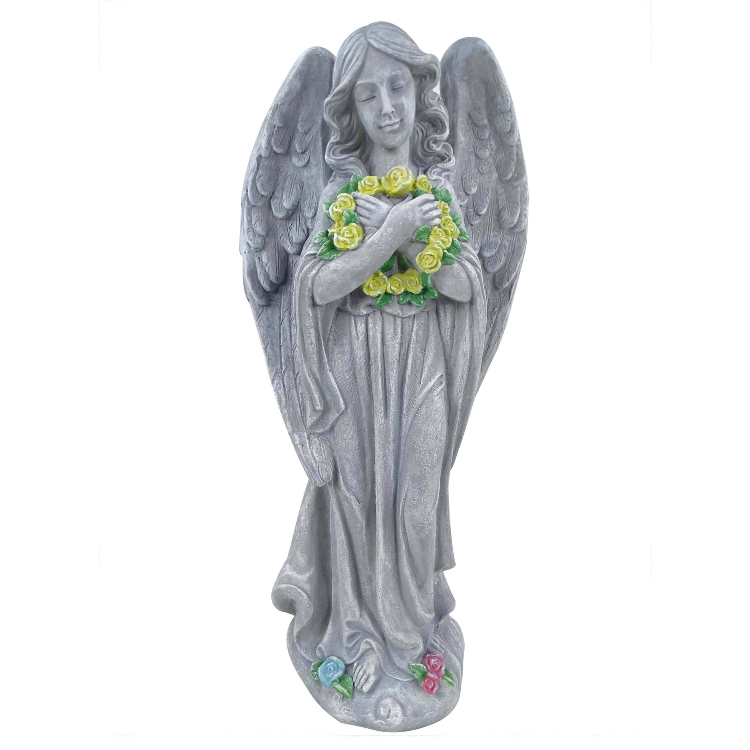 Alpine Corporation 29"H Angel with Yellow Flower Wreath Garden Statue ...