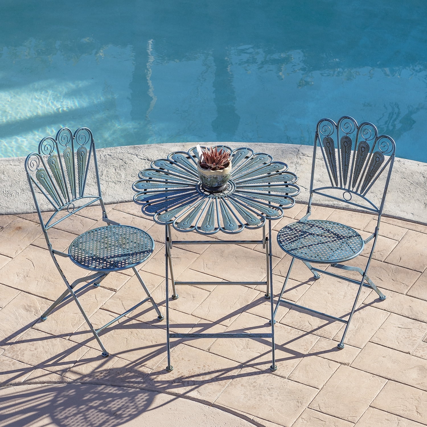 Blue metal bistro set store