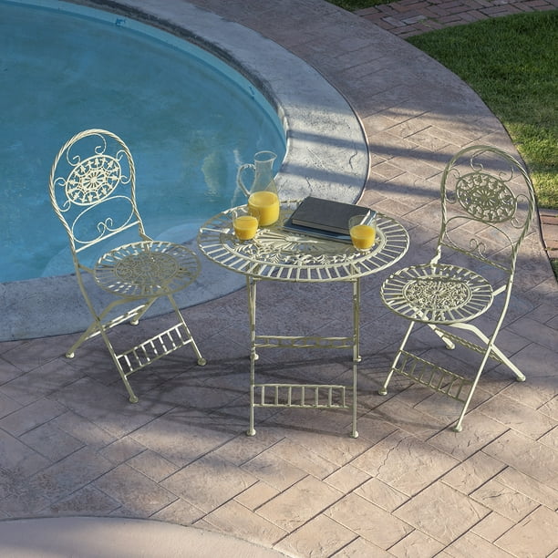 Alpine Corporation 3-Piece Steel Floral Patio Bistro Set, White ...