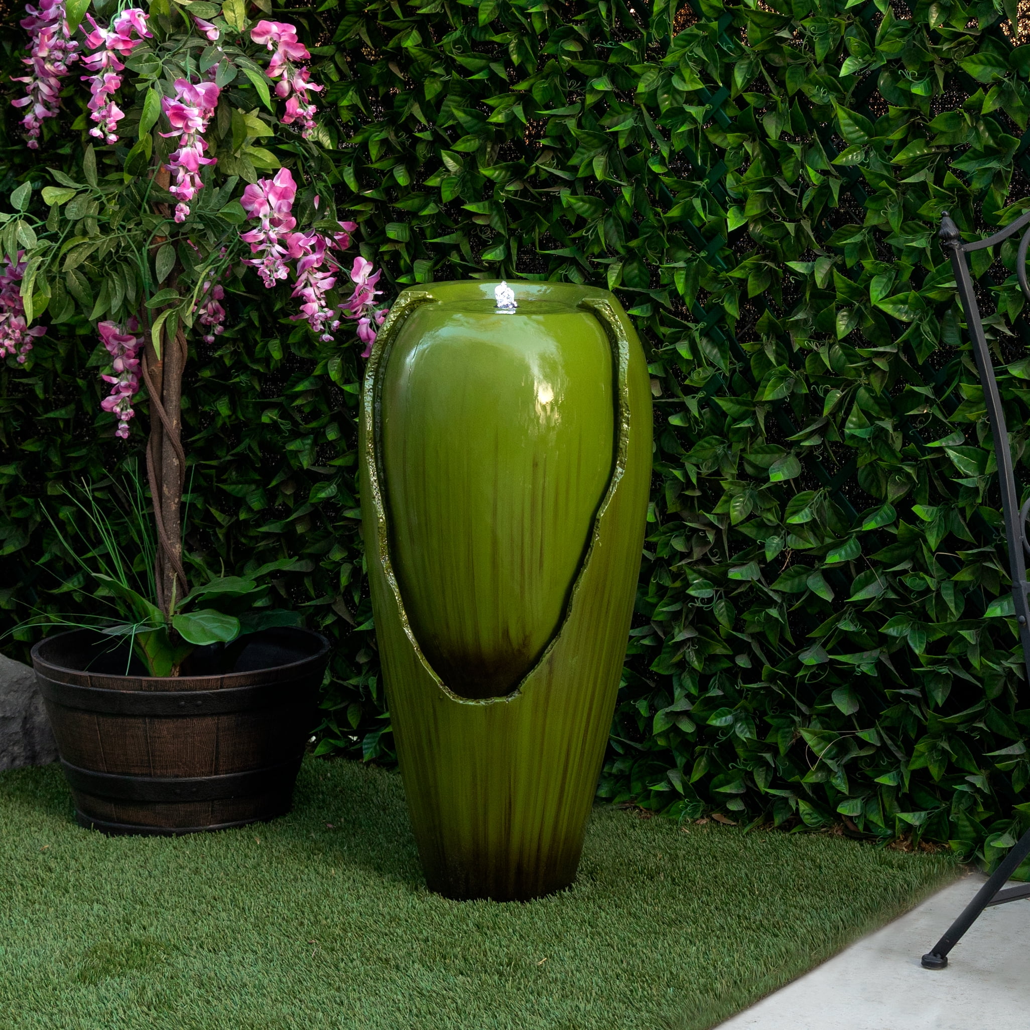 Alpine Corporation 32" Indoor and Outdoor Jar Water Fountain, Green ...